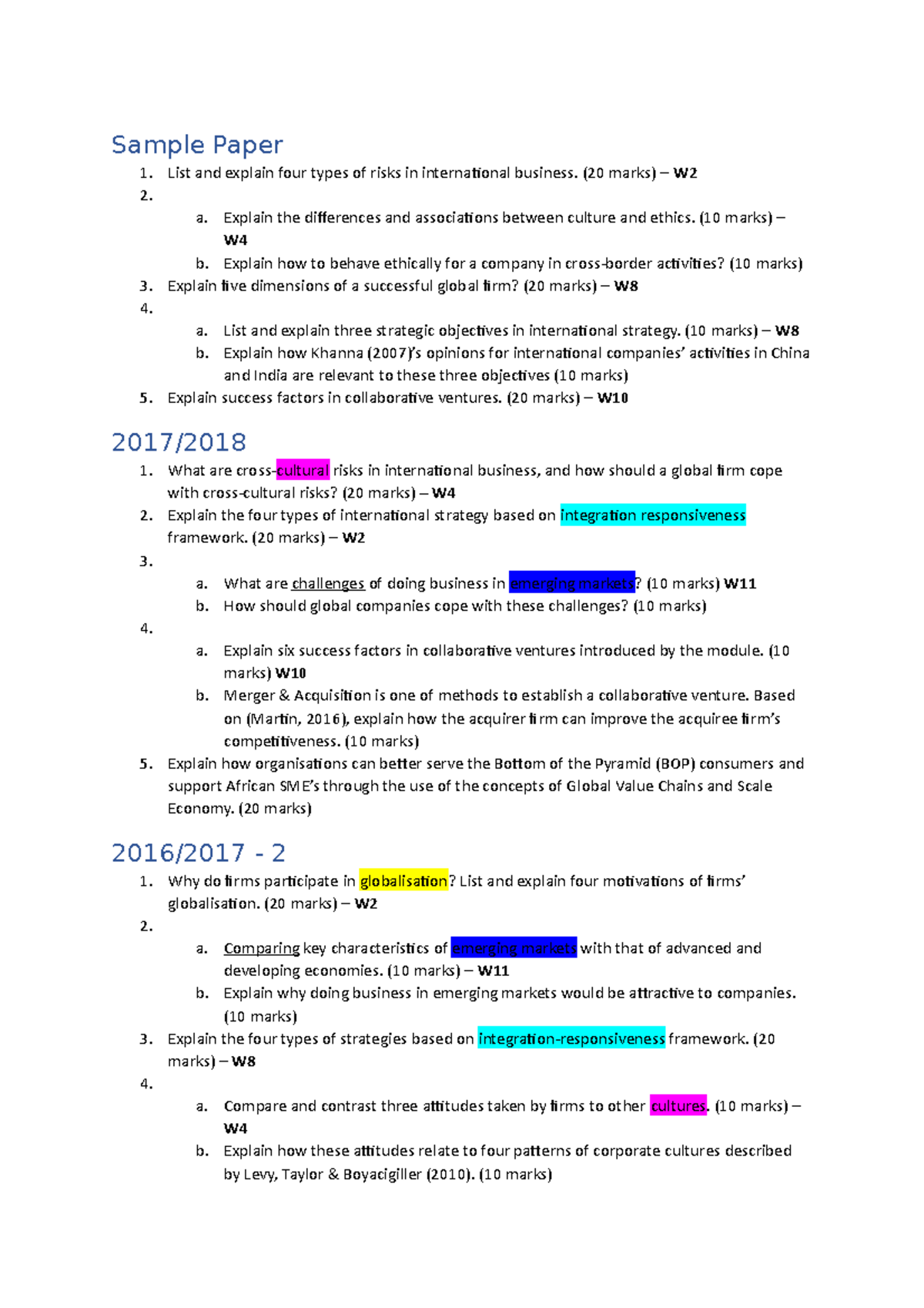 Global Business sample exam paper - Sample Paper List and explain four ...