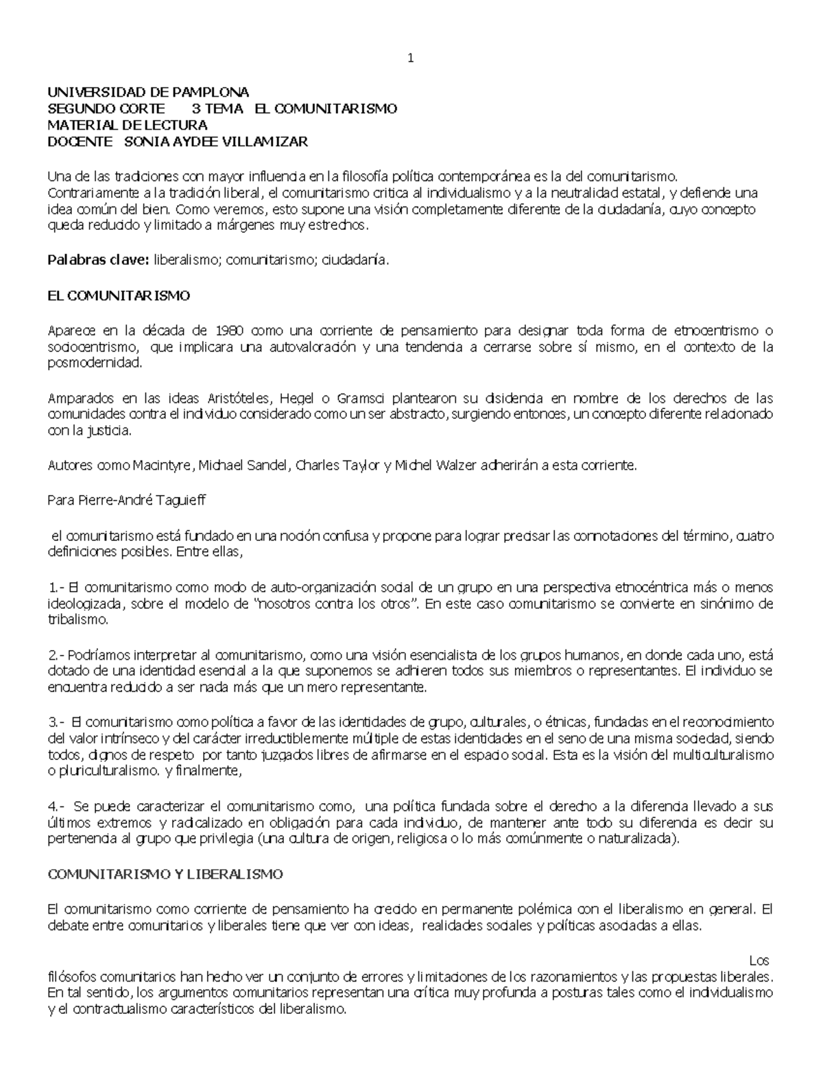 El comunitarismo - Texto guía, segundo corte - UNIVERSIDAD DE PAMPLONA ...