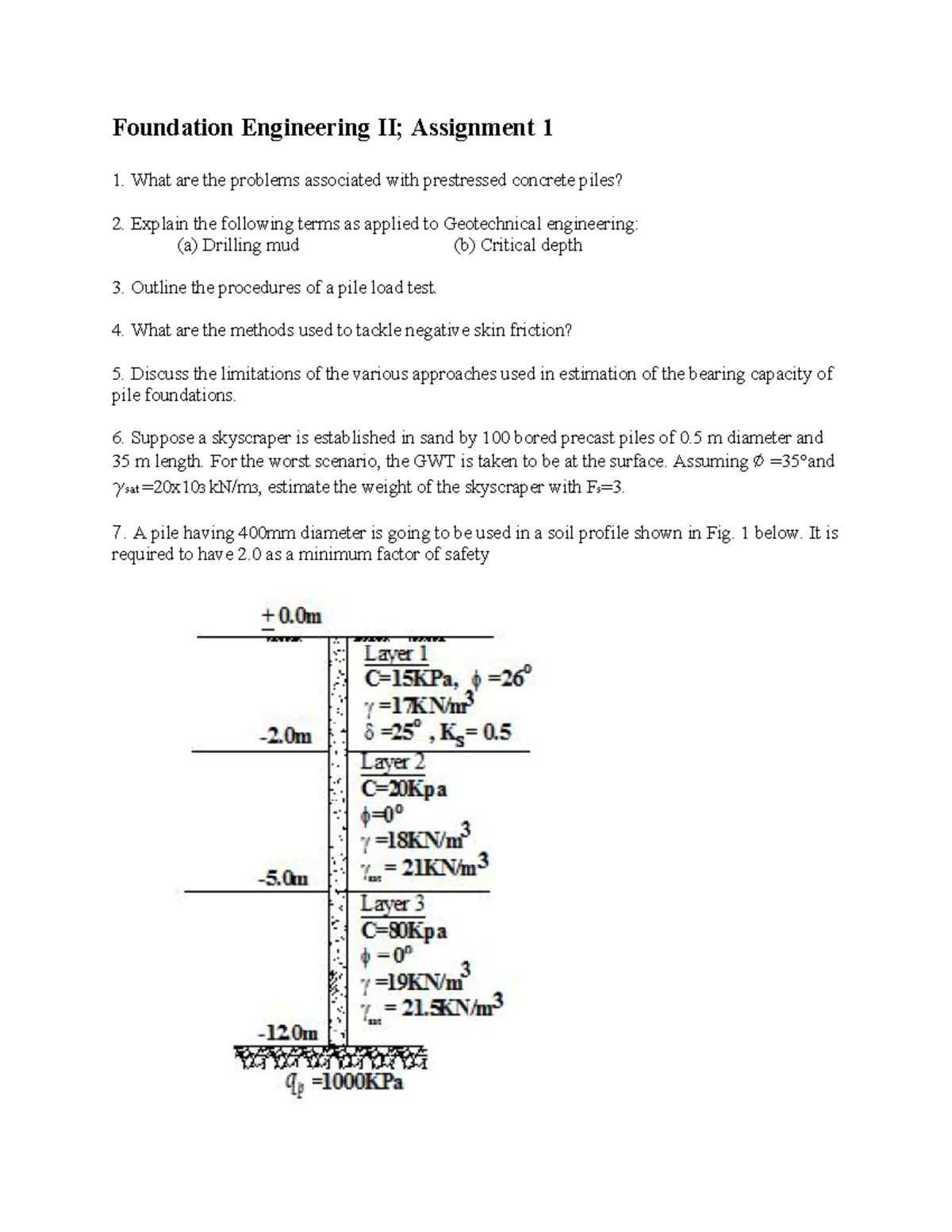 Assignment 1 Foundation II - Foundation Engineering II; Assignment 1 What are the problems - Studocu
