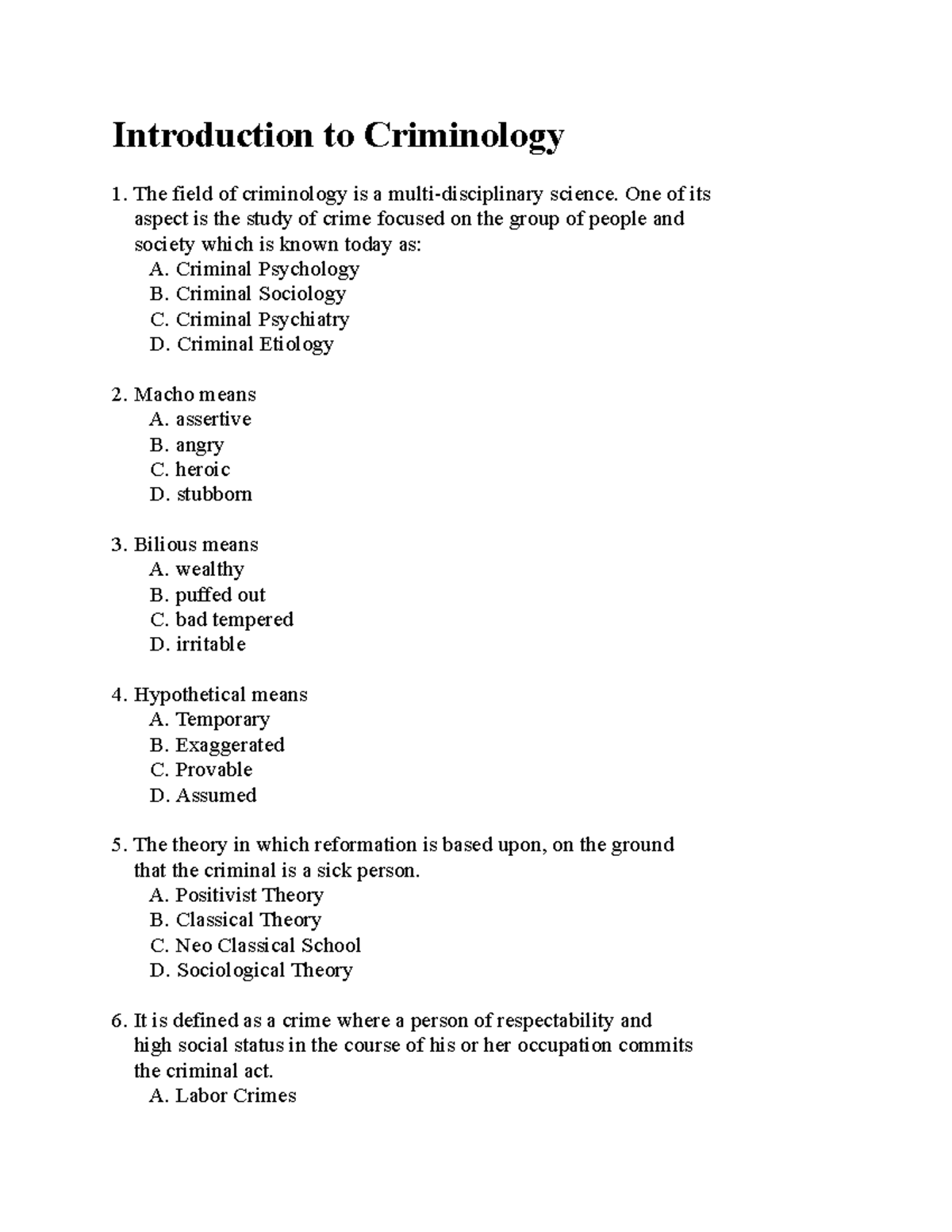 Introduction to Criminology - Introduction to Criminology The field of ...