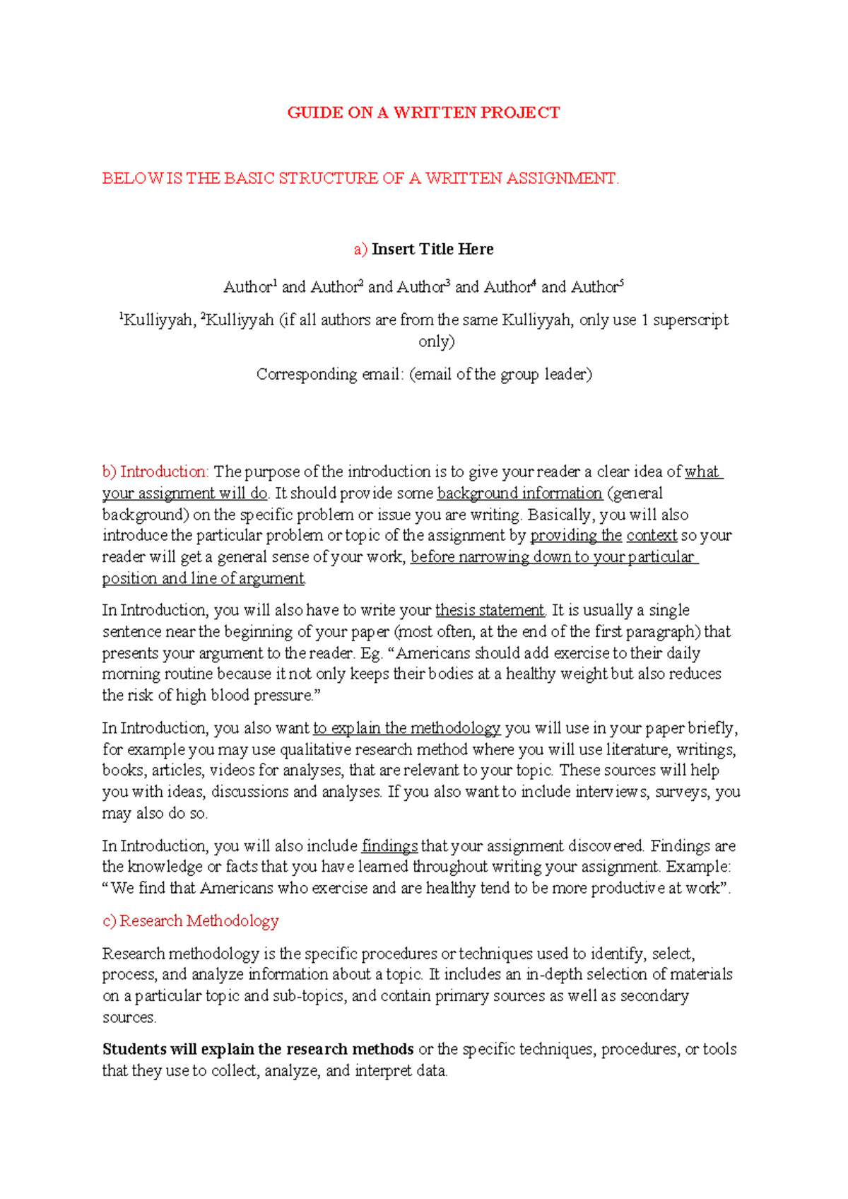 Written Project Guide - Guide On A Written Project Below Is The Basic 