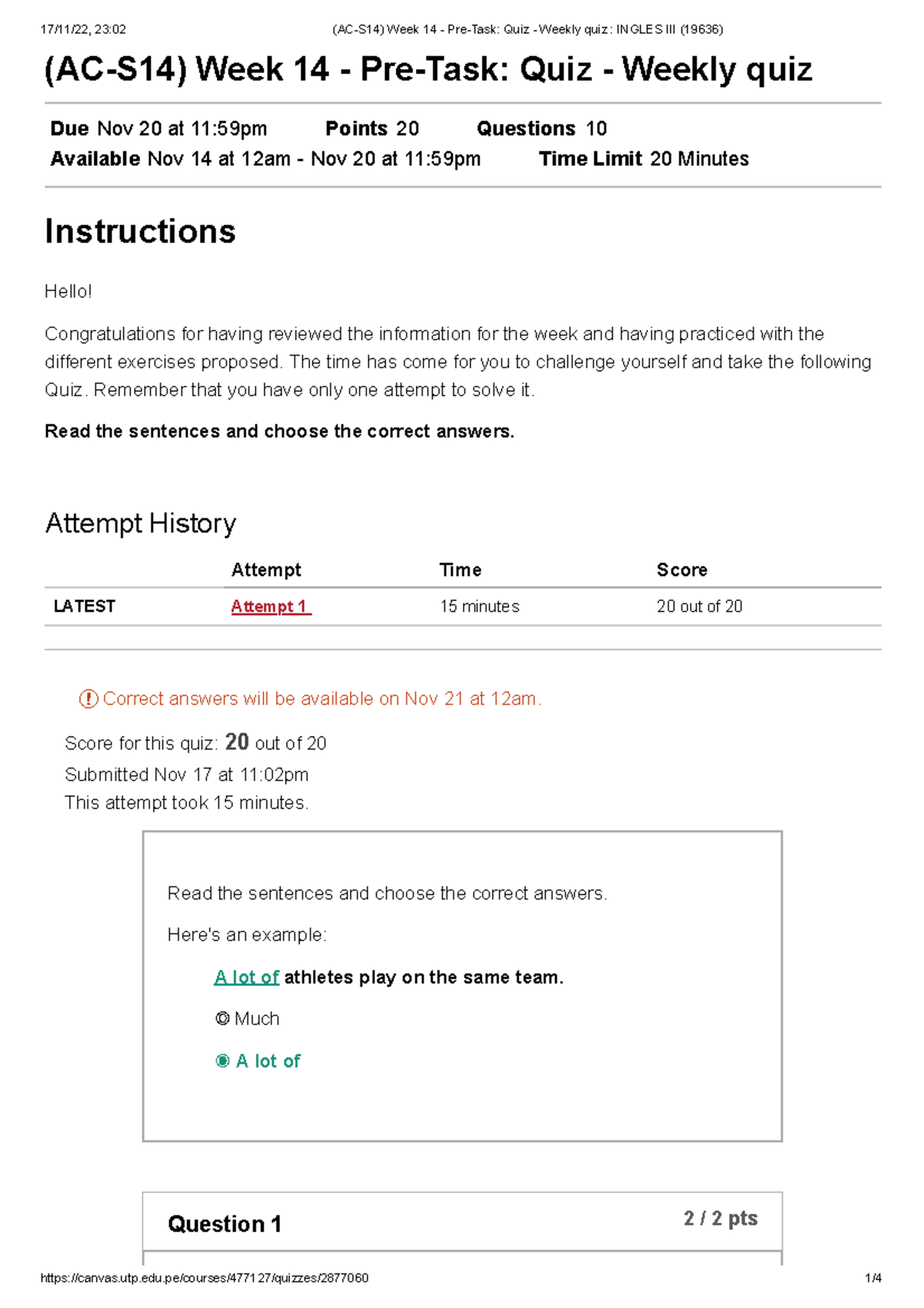 (AC-S14) Week 14 - Pre-Task Quiz - Weekly quiz Ingles III (19636) - (AC-S14) Week 14 - Pre-Task ...
