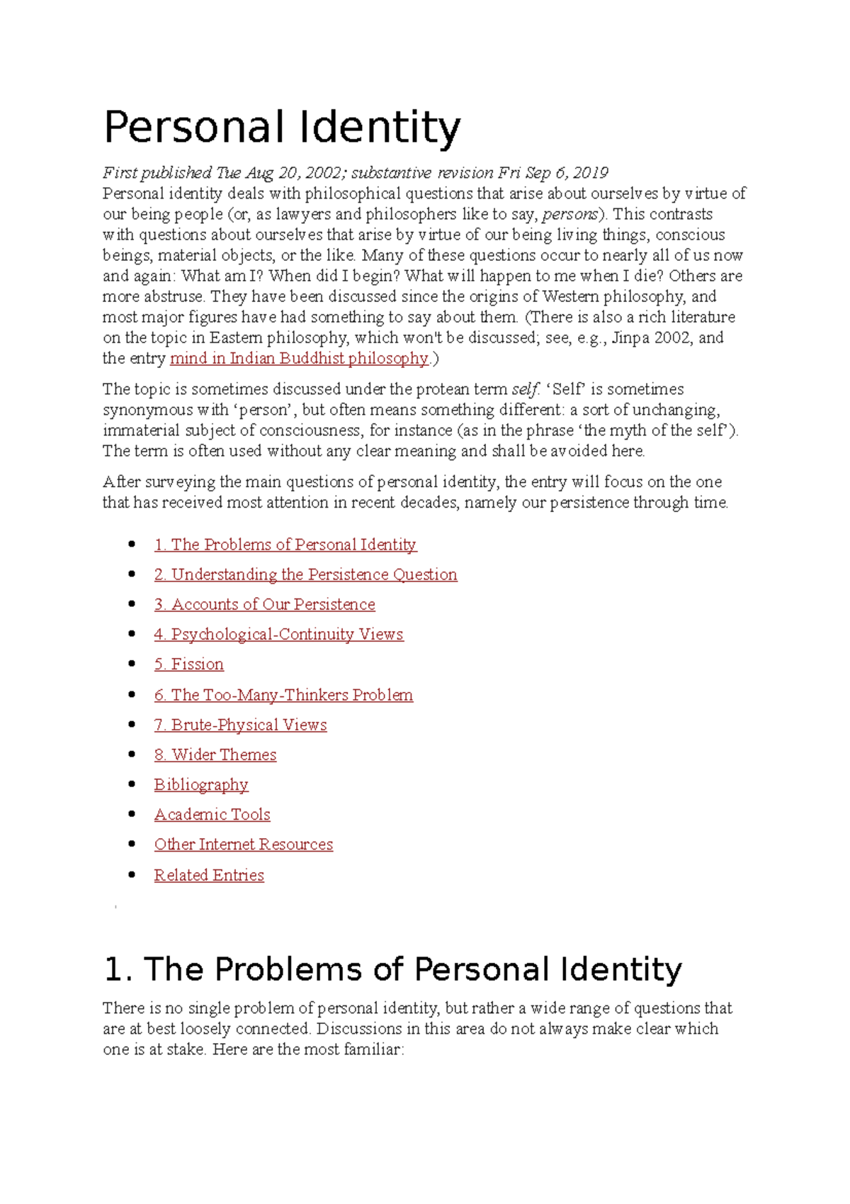 First Year Philosophy -Personal Identity - St Mary's University - Studocu