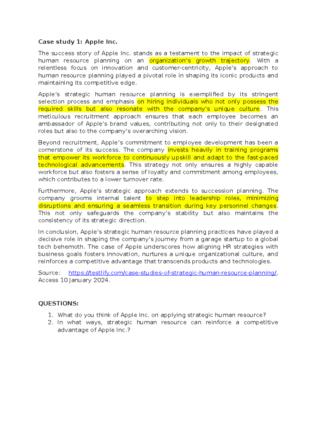 Sample CASE Study Apple Inc - Case study 1: Apple Inc. The success ...