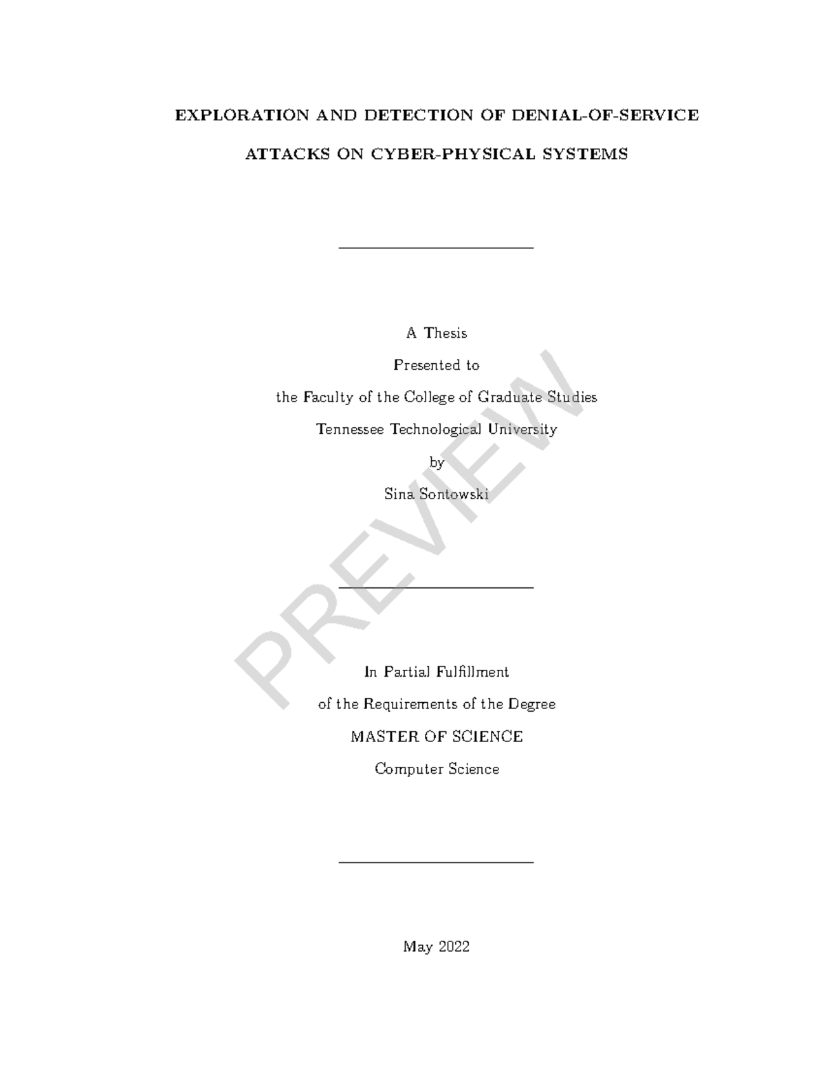 Out - EXPLORATION AND DETECTION OF DENIAL-OF-SERVICE ATTACKS ON CYBER ...