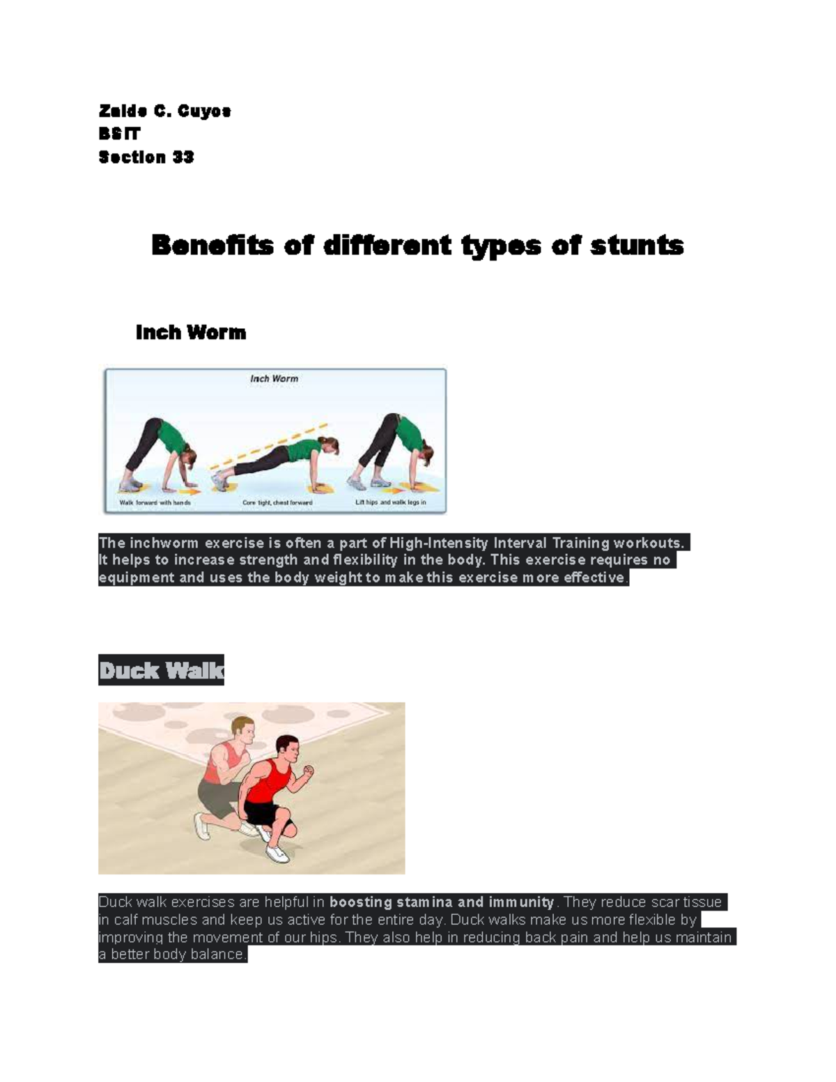 Project in PE - Physical education - Zaide C. Cuyos BSIT Section 33 ...