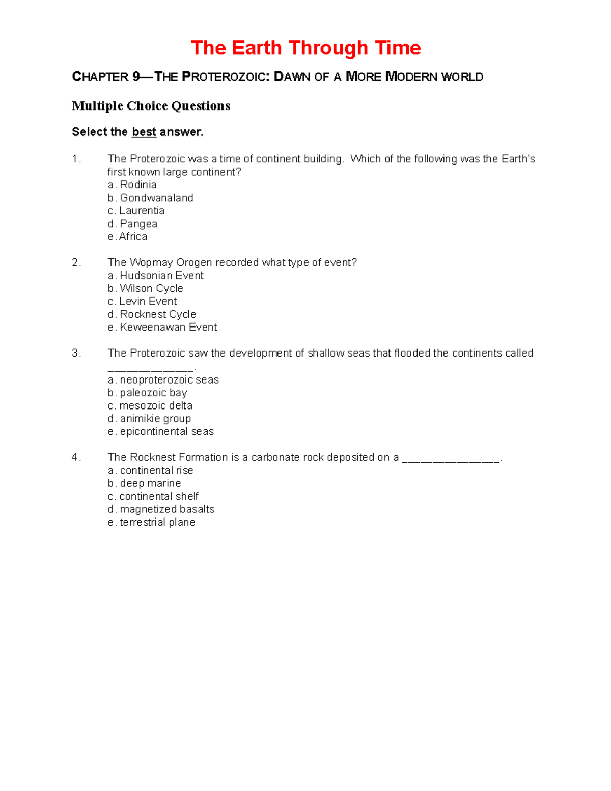 Ch09 The Proterozoic Dawn of a more modern World Test - The Earth ...