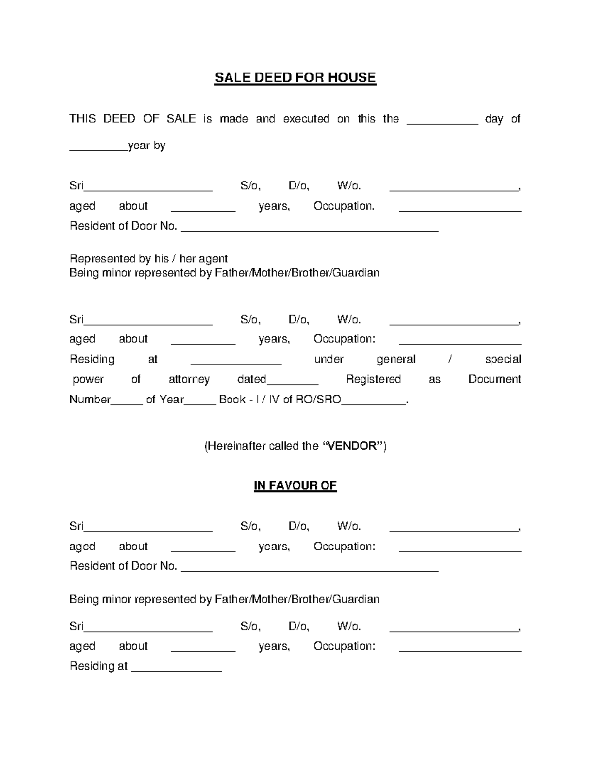 SALE DEED FOR House 2 - AAasaaaaaa - SALE DEED FOR HOUSE THIS DEED OF ...