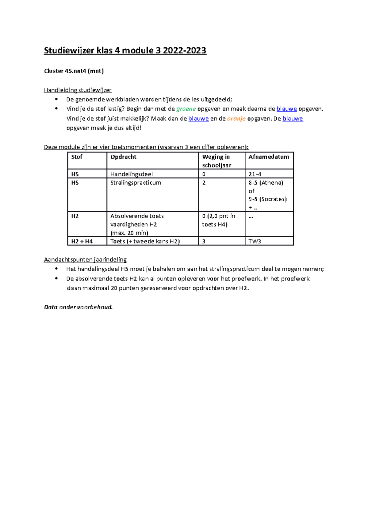 Studiewijzer 4Snat4 module 3 2022-2023 (mnt) - Studiewijzer klas 4 module 3 2022- Cluster 4S ...