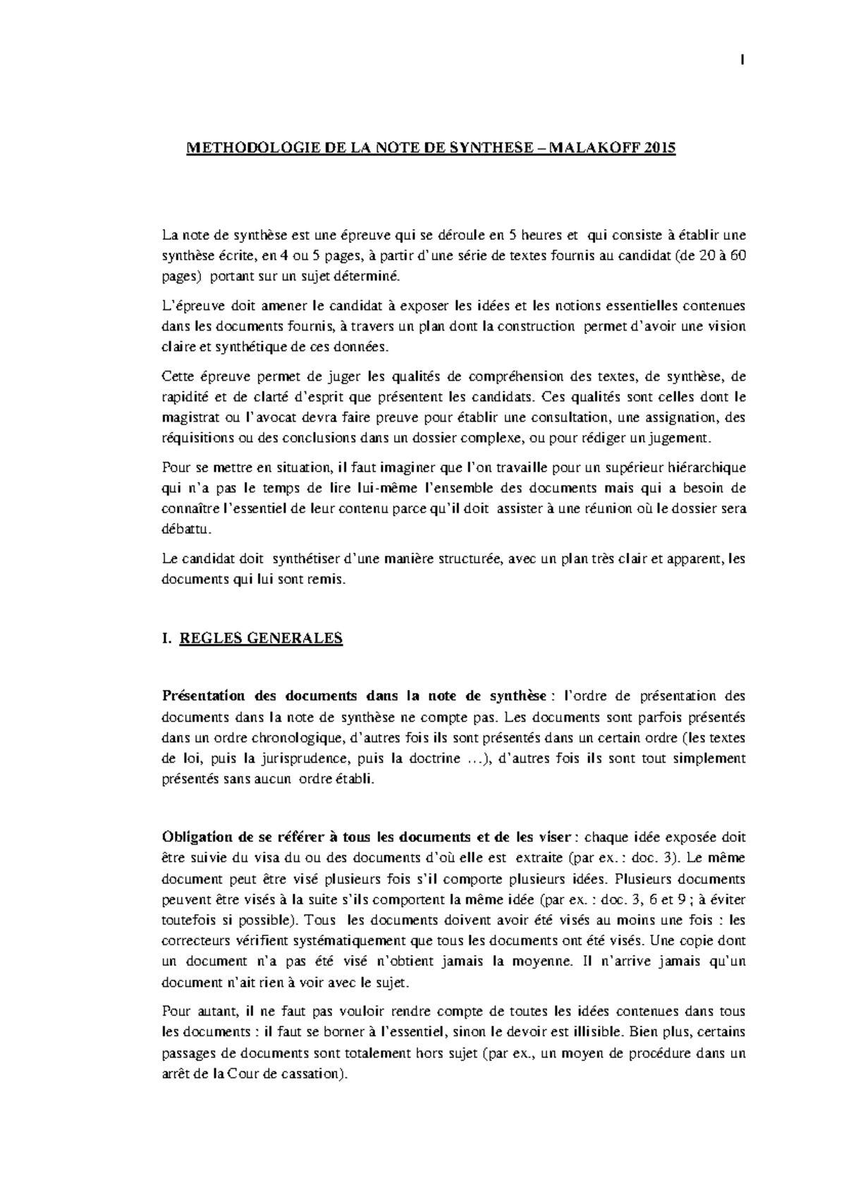 Methodologie DE LA NOTE DE Synthese Janvier 2015 - METHODOLOGIE DE LA ...