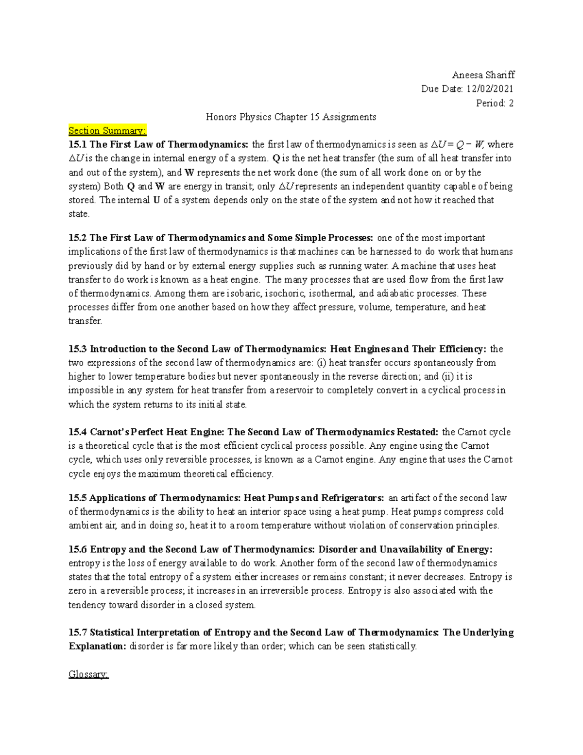 Physics Chapter 15 Assignments - Aneesa Shariff Due Date: 12/02/ Period ...