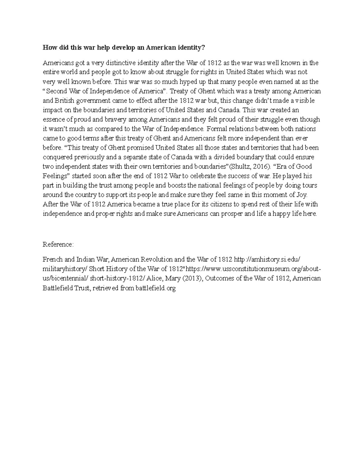 CLC Assignment - How did this war help develop an American identity ...