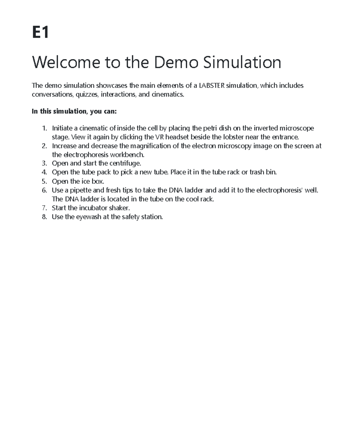 Rev 3 - UPLOADED - E Welcome to the Demo Simulation The demo simulation ...