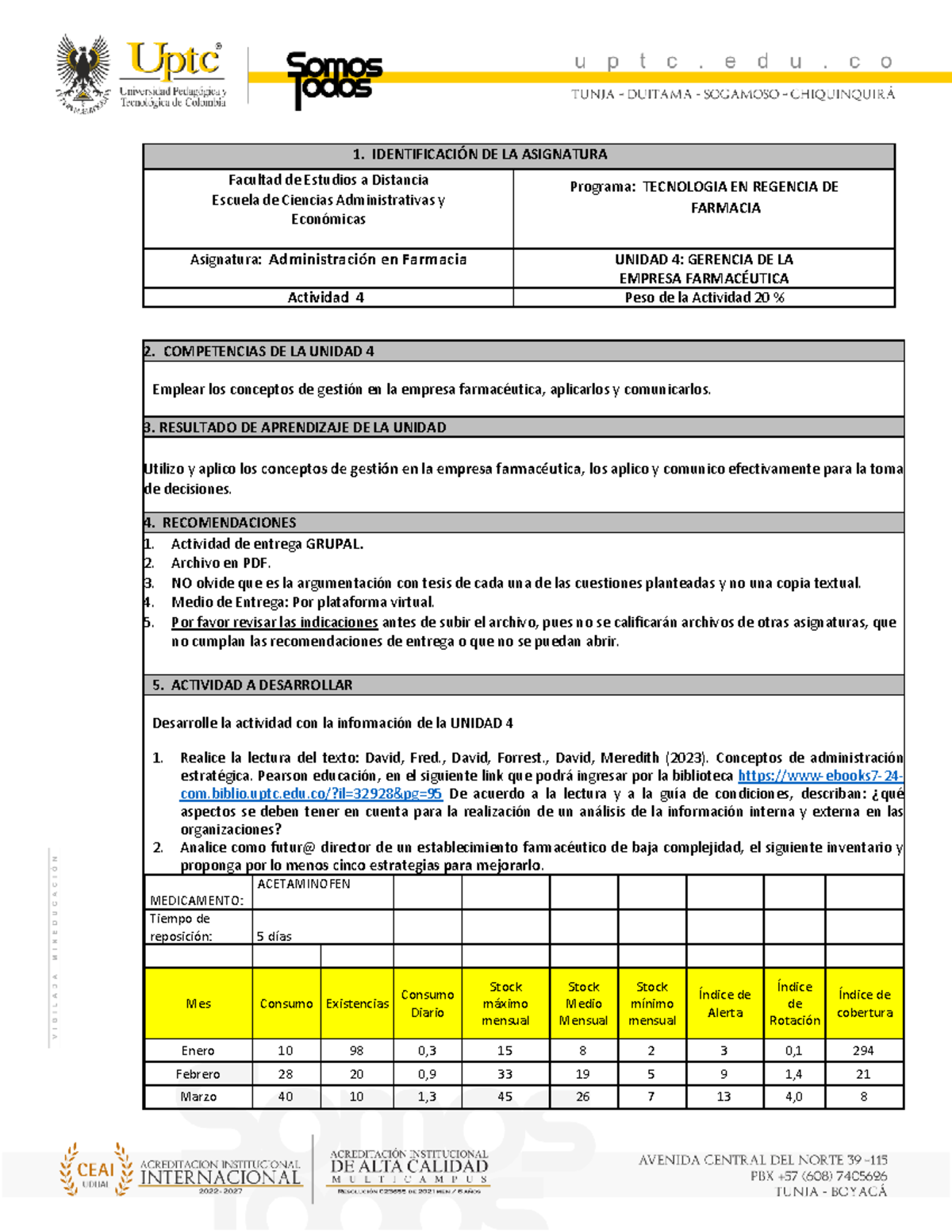 Actividad 4. La gerencia de la empresa farmaceutica - 1. IDENTIFICACIÓN DE LA ASIGNATURA ...