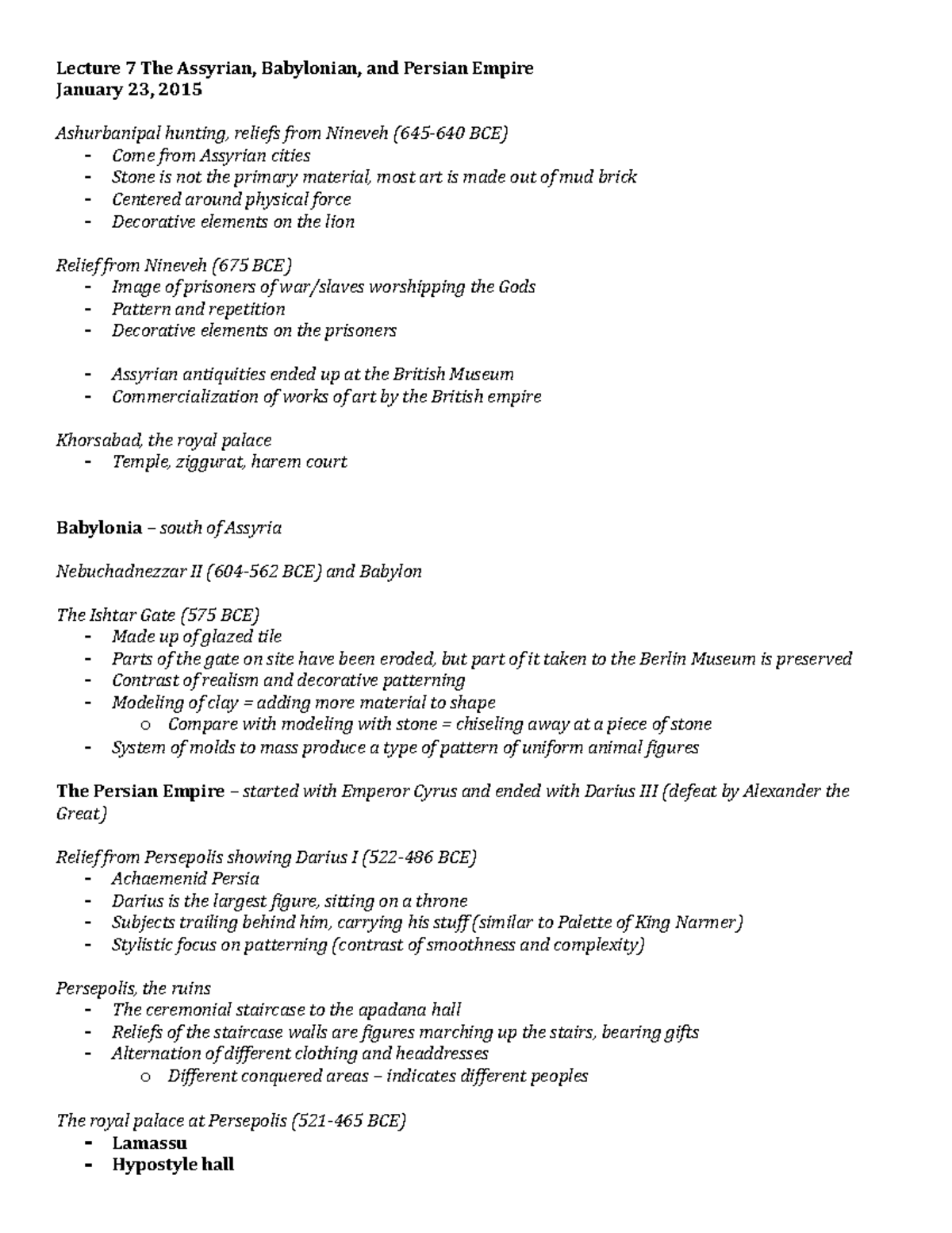 Lecture 7 The Assyrian, Babylonian, and Persian Empire - Studocu