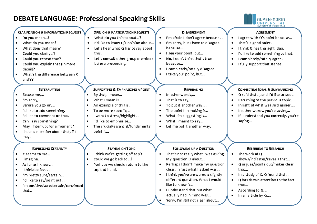 Debate language - notas - DEBATE LANGUAGE: Professional Speaking Skills ...