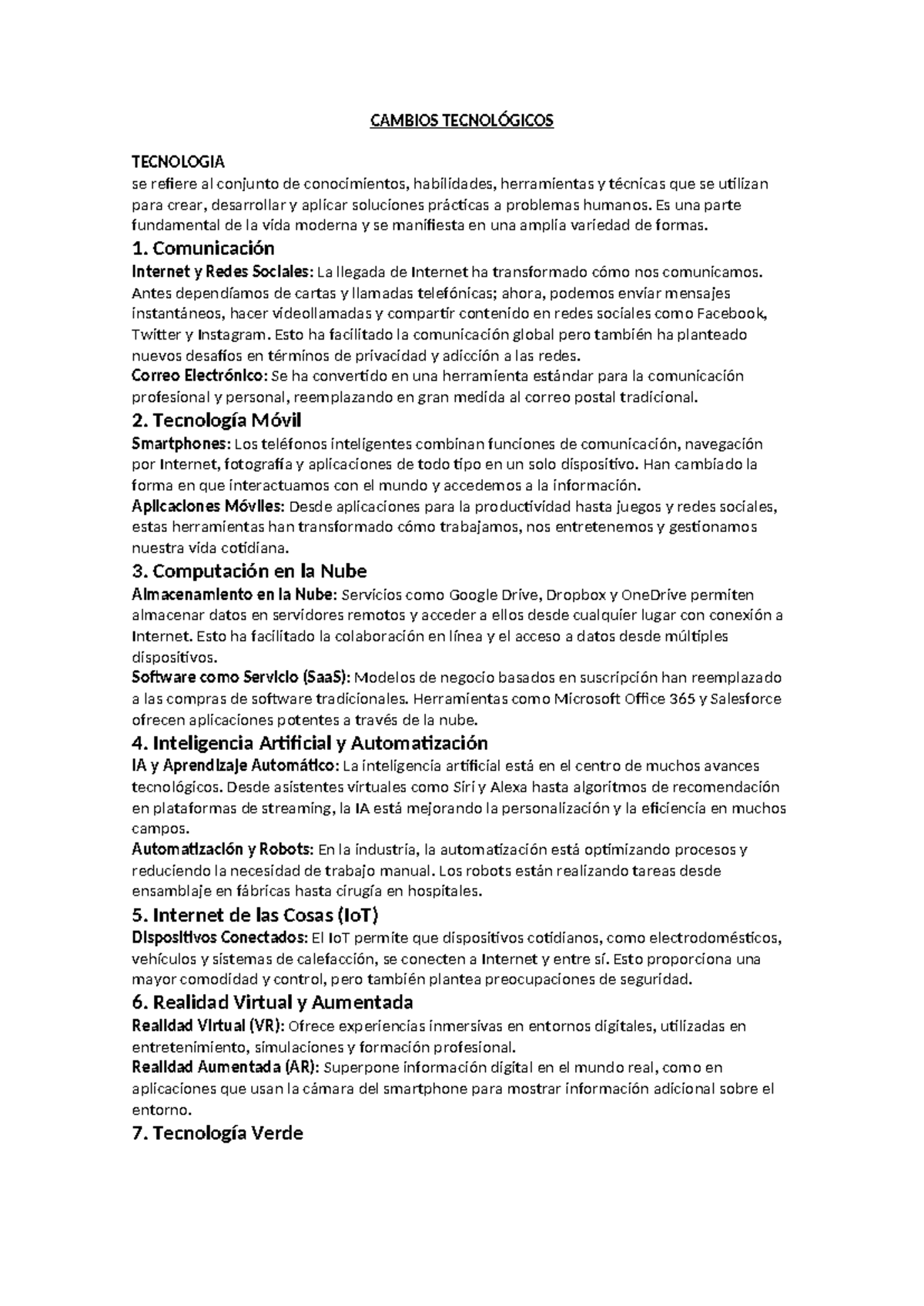 Cambios Tecnológicos - CAMBIOS TECNOLÓGICOS TECNOLOGIA se refiere al ...