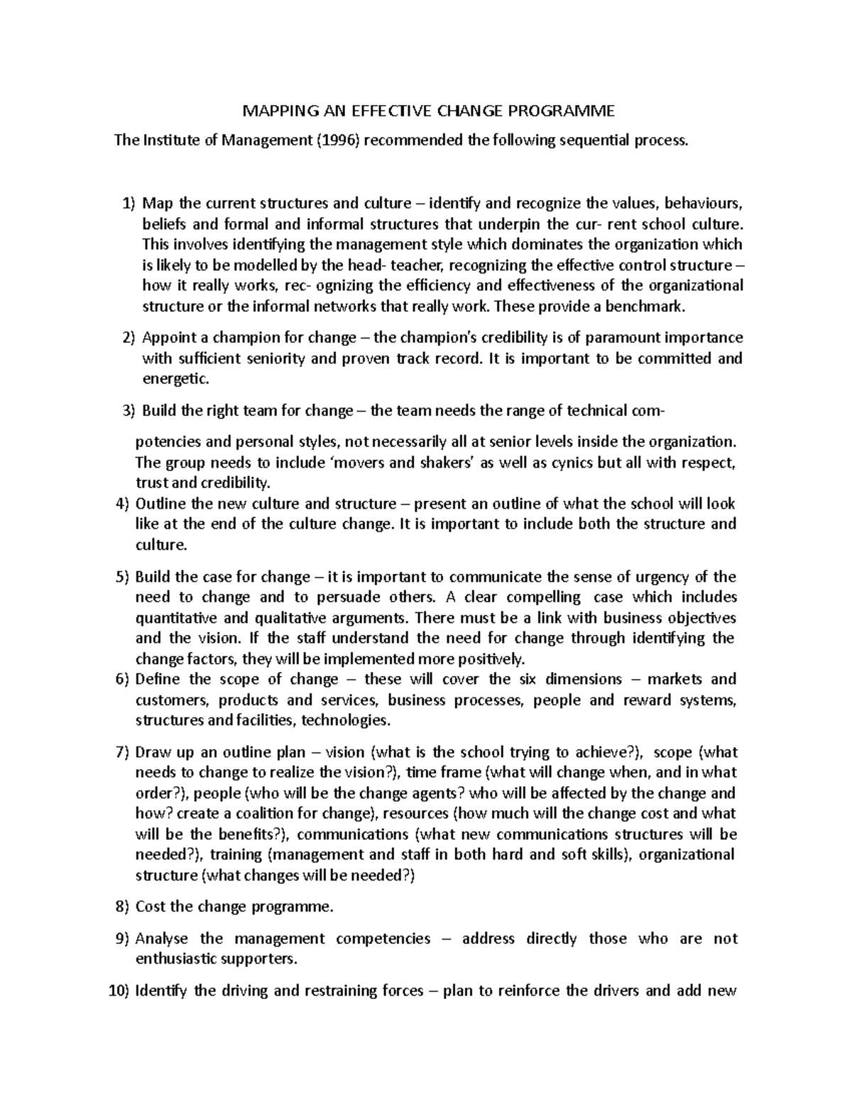 Mapping AN Effective Change Programme - MAPPING AN EFFECTIVE CHANGE ...