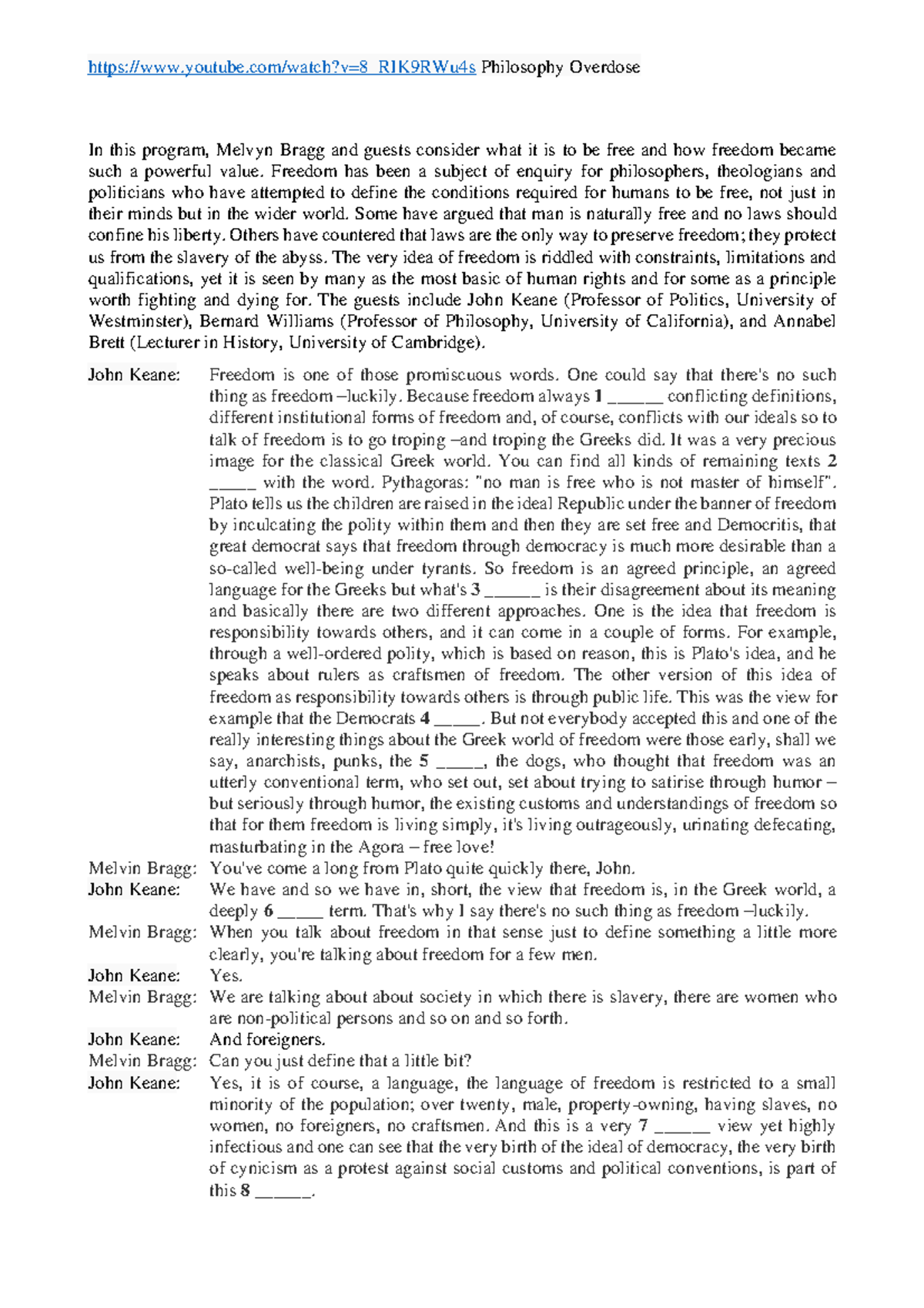 Freedom script-with-gaps - youtube/watch?v=8_RIK9RWu4s Philosophy ...