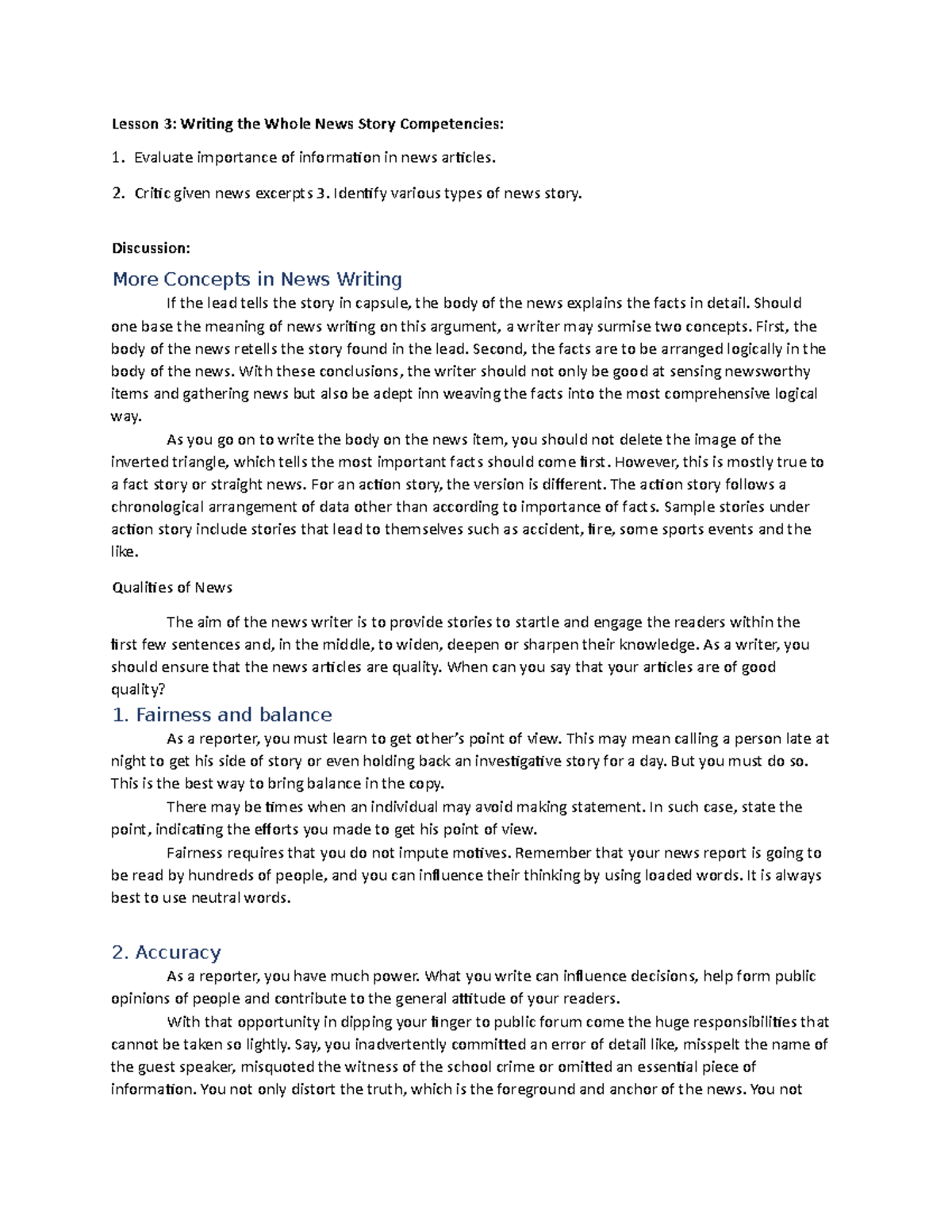 Journalism 3 - For educational purposes - Lesson 3: Writing the Whole ...