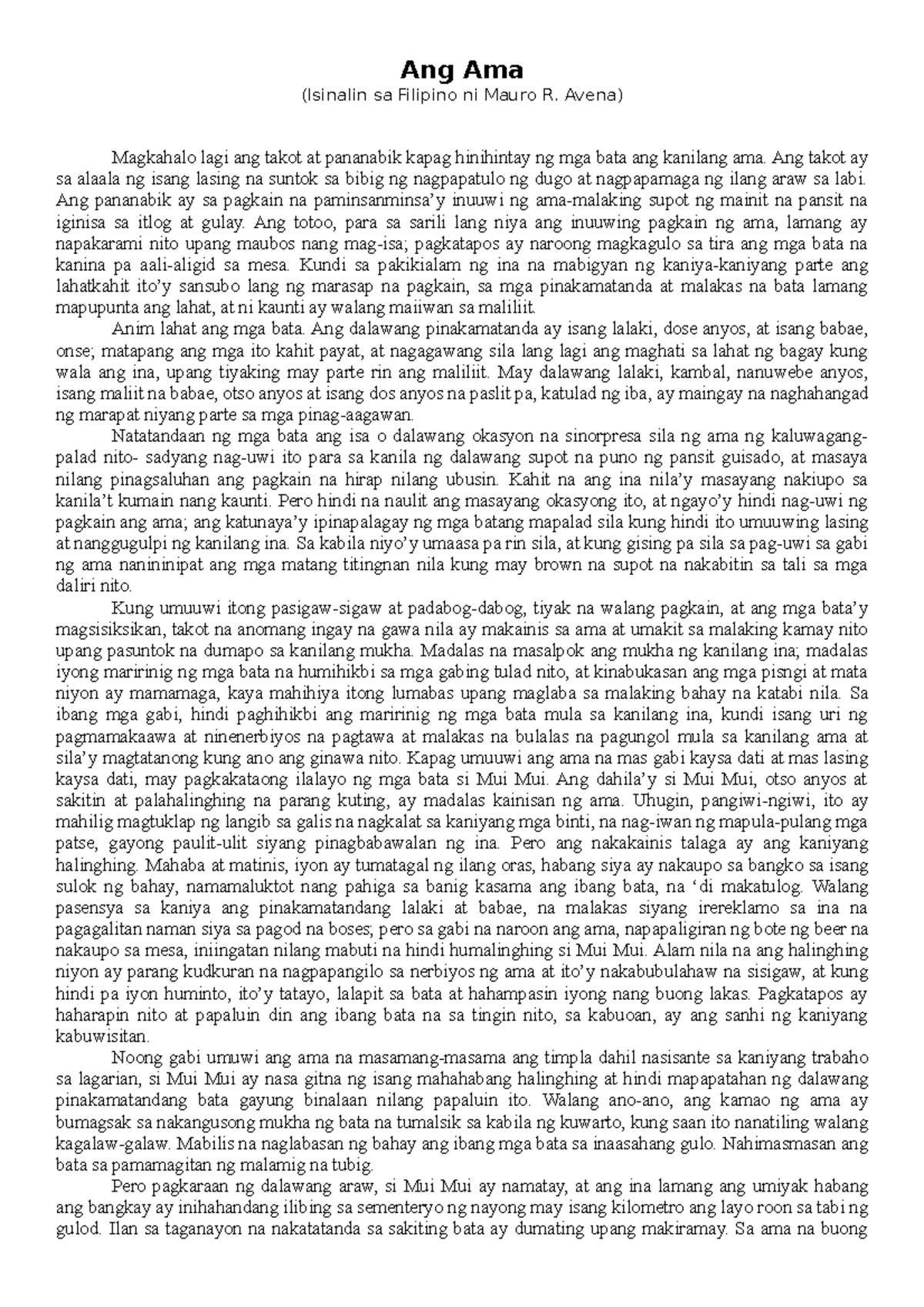 Ang Ama - for download purposes - Ang Ama (Isinalin sa Filipino ni Mauro R. Avena) Magkahalo ...