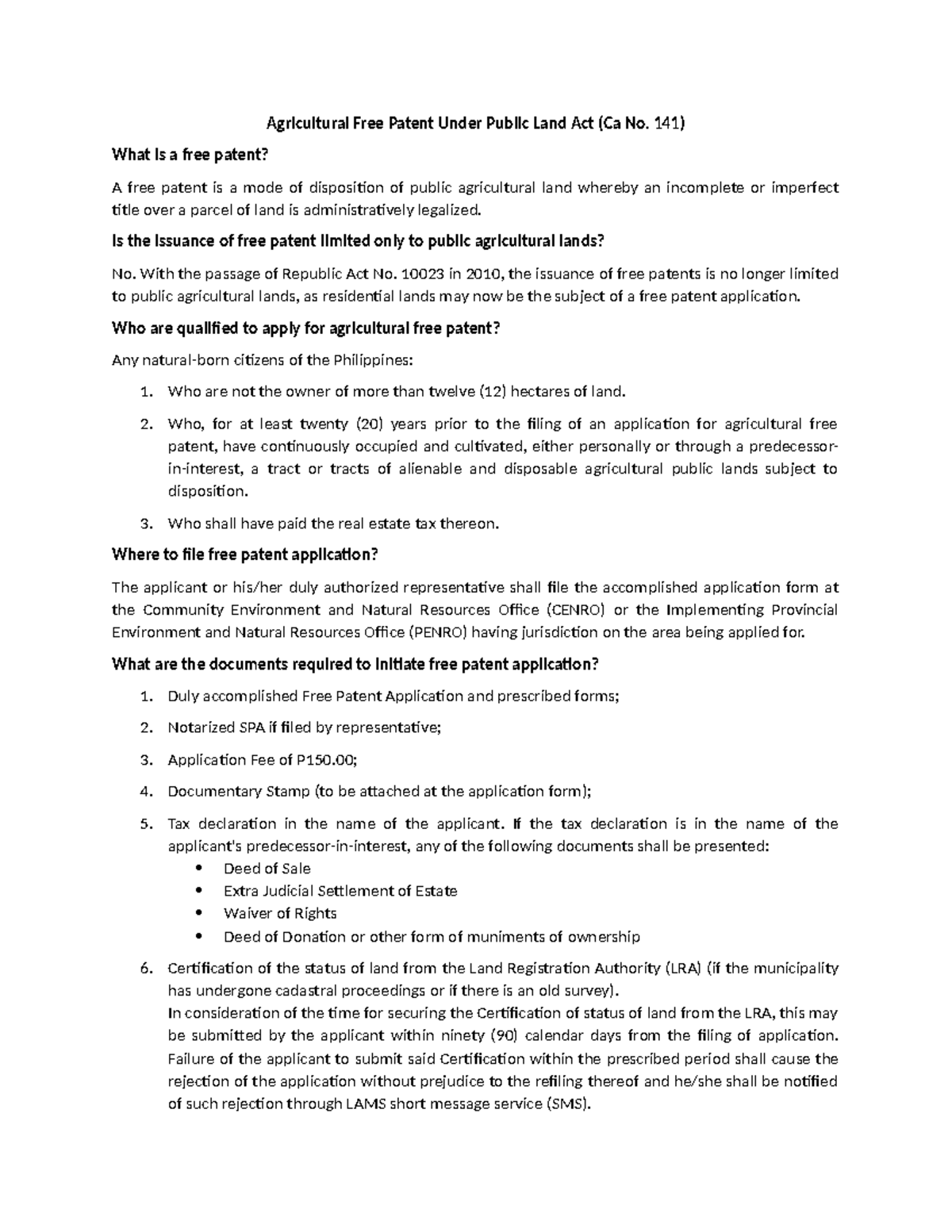 Blog-Free Patent-CA141 - Agricultural Free Patent Under Public Land Act ...