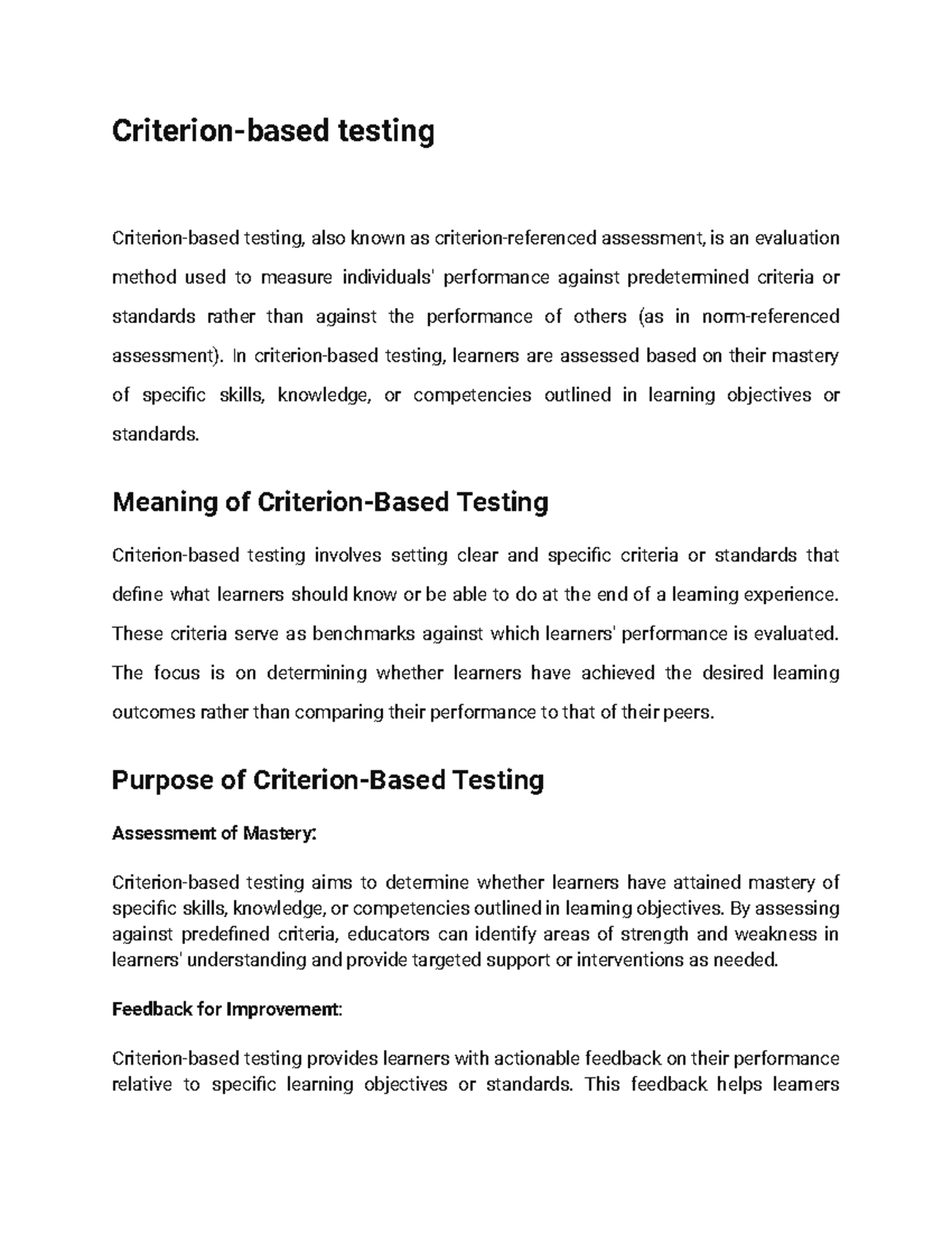 Criterion-based testing - Criterion-based testing Criterion-based ...
