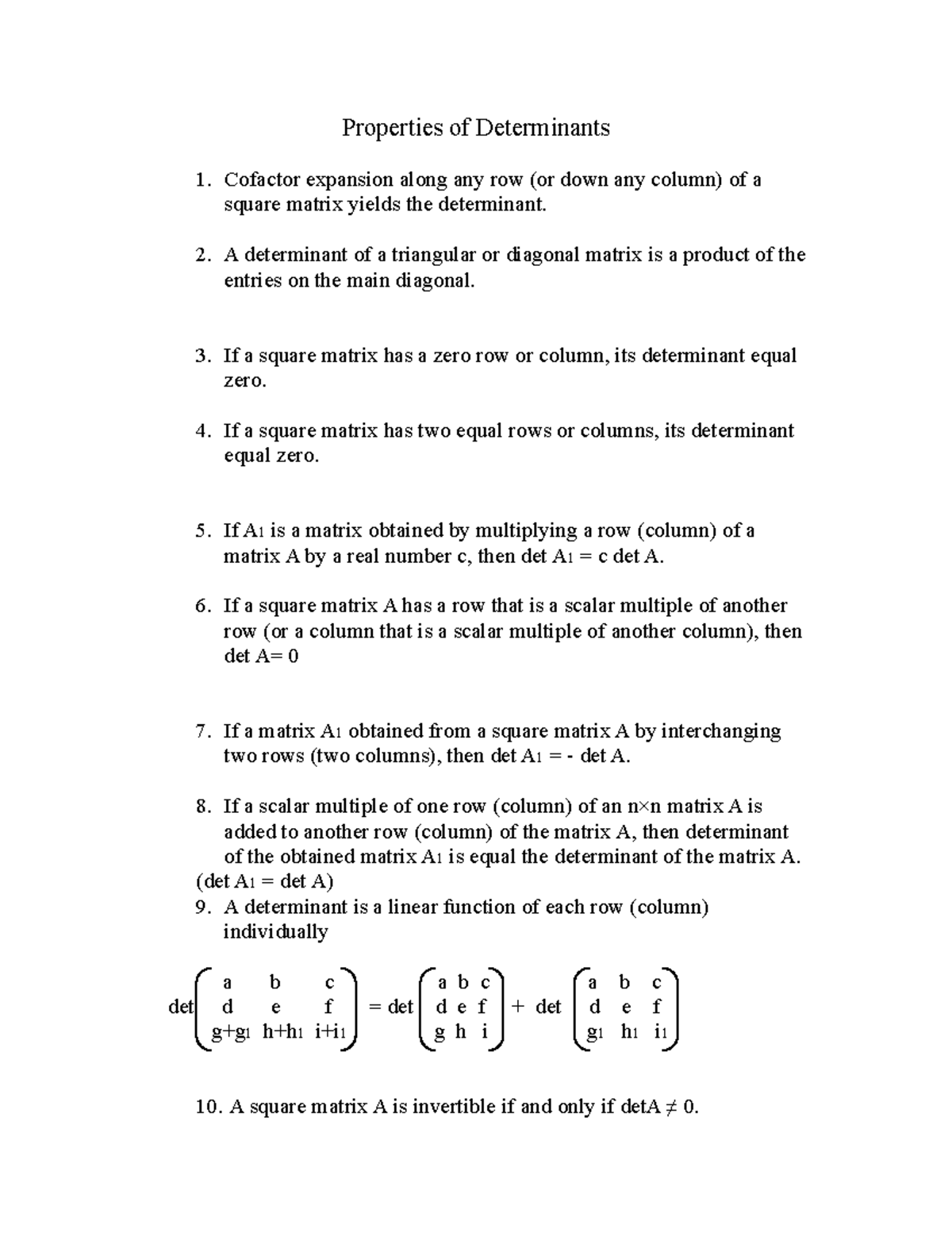 Properties of determinants - Properties of Determinants Cofactor ...