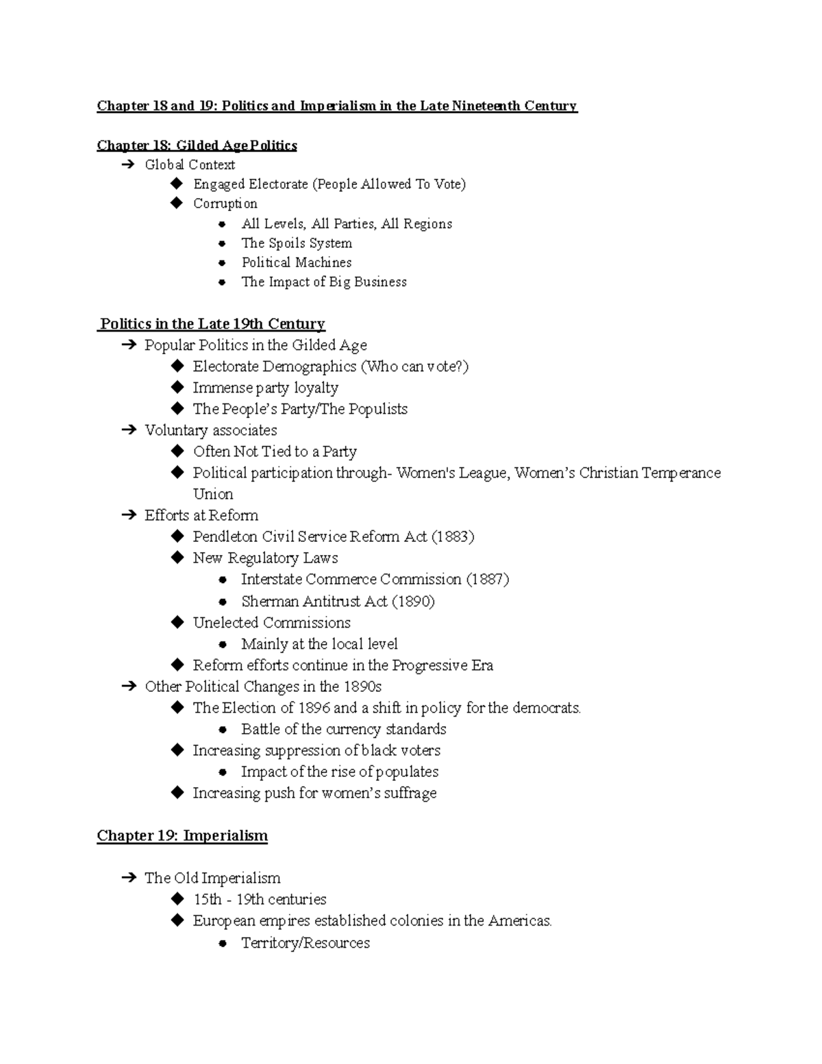3 23 22 History Notes - Chapter 18 and 19: Politics and Imperialism in ...