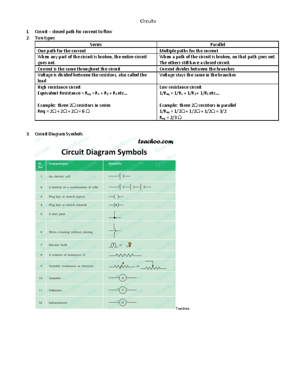 Phys 1402 Circuit Notes - Circuits Circuit – closed path for current to ...