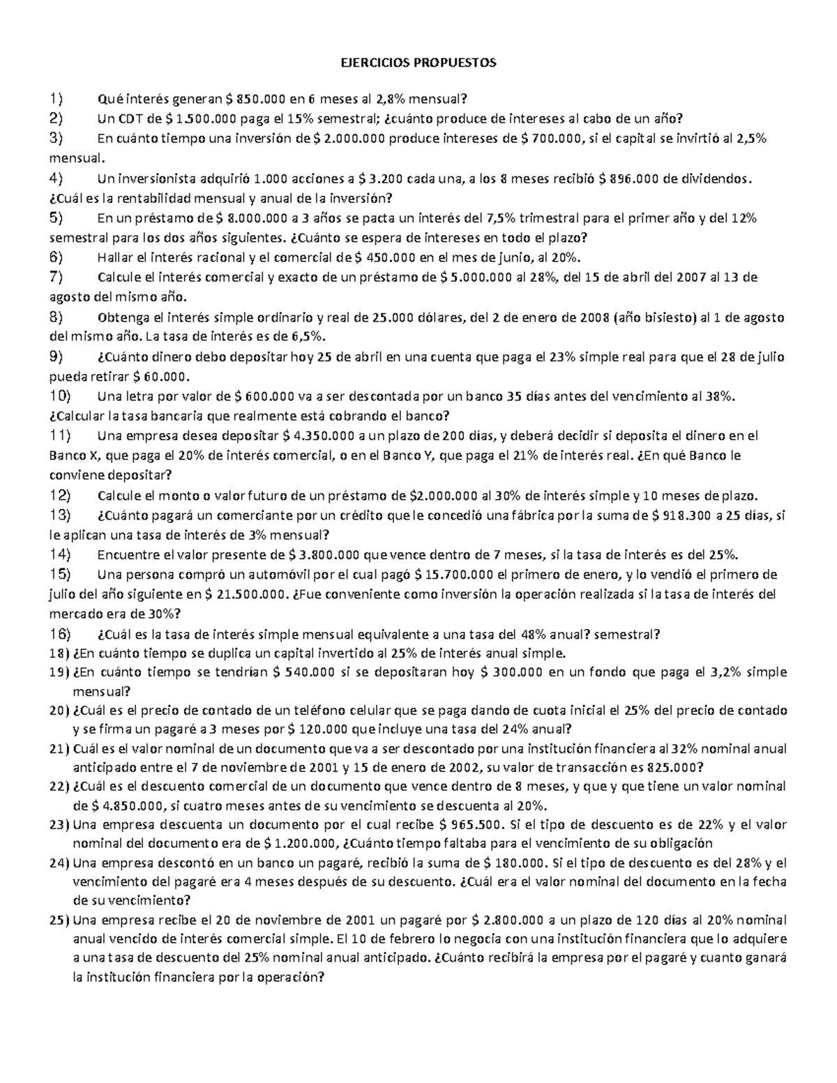 Ejercicios Propuestos 003 - EJERCICIOS PROPUESTOS Qué interés generan ...