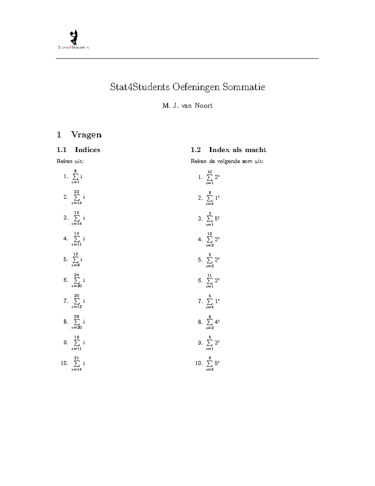 S4S oefeningen Sommatie - Stat4Students Oefeningen Sommatie M. J. van ...