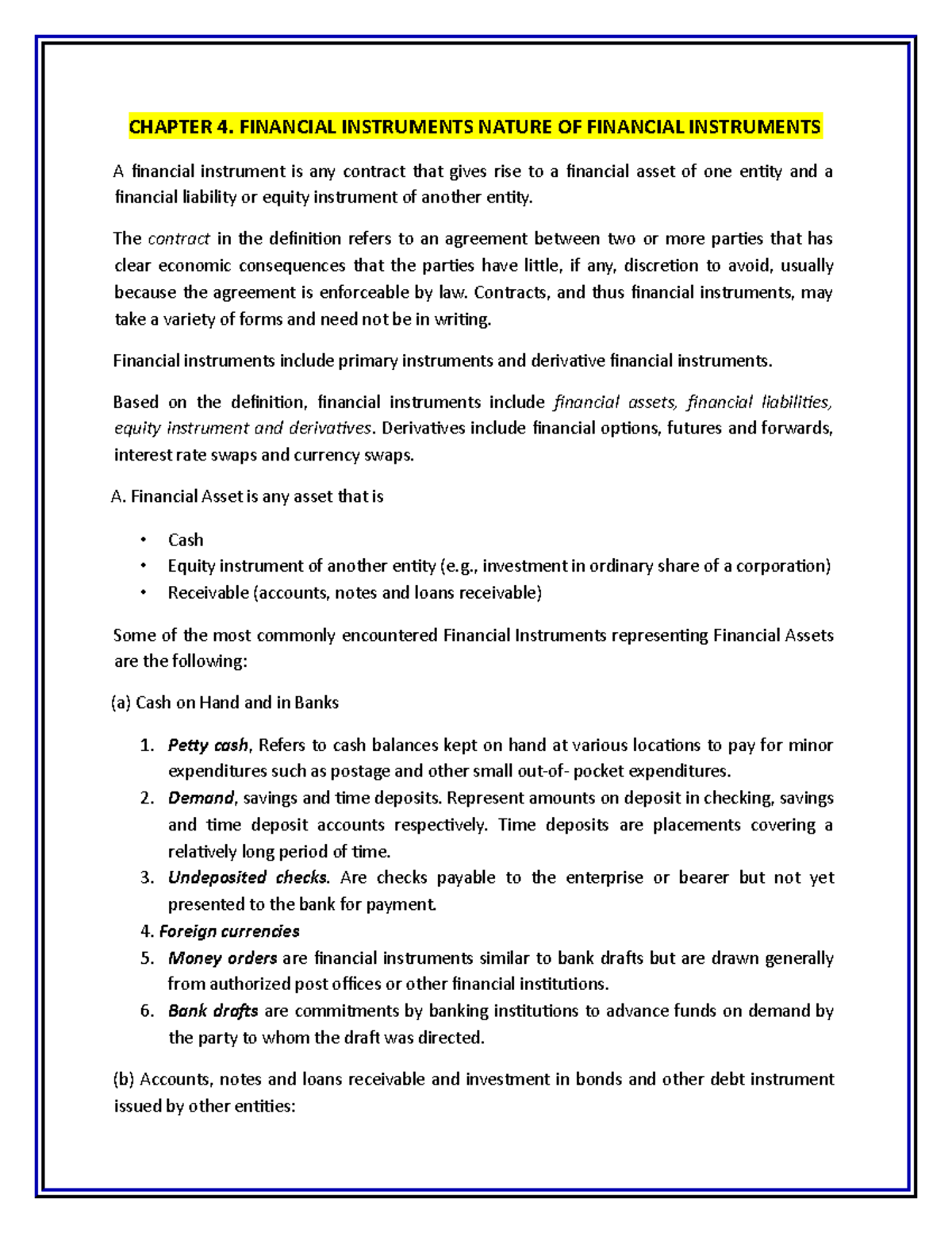 Nature OF Financial Instruments - CHAPTER 4. FINANCIAL INSTRUMENTS ...