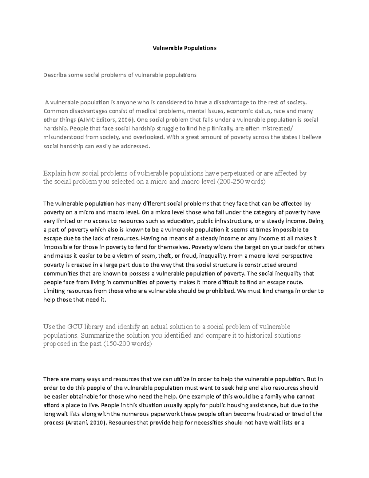 Vulnerable Populations assignment with feedback - Vulnerable ...