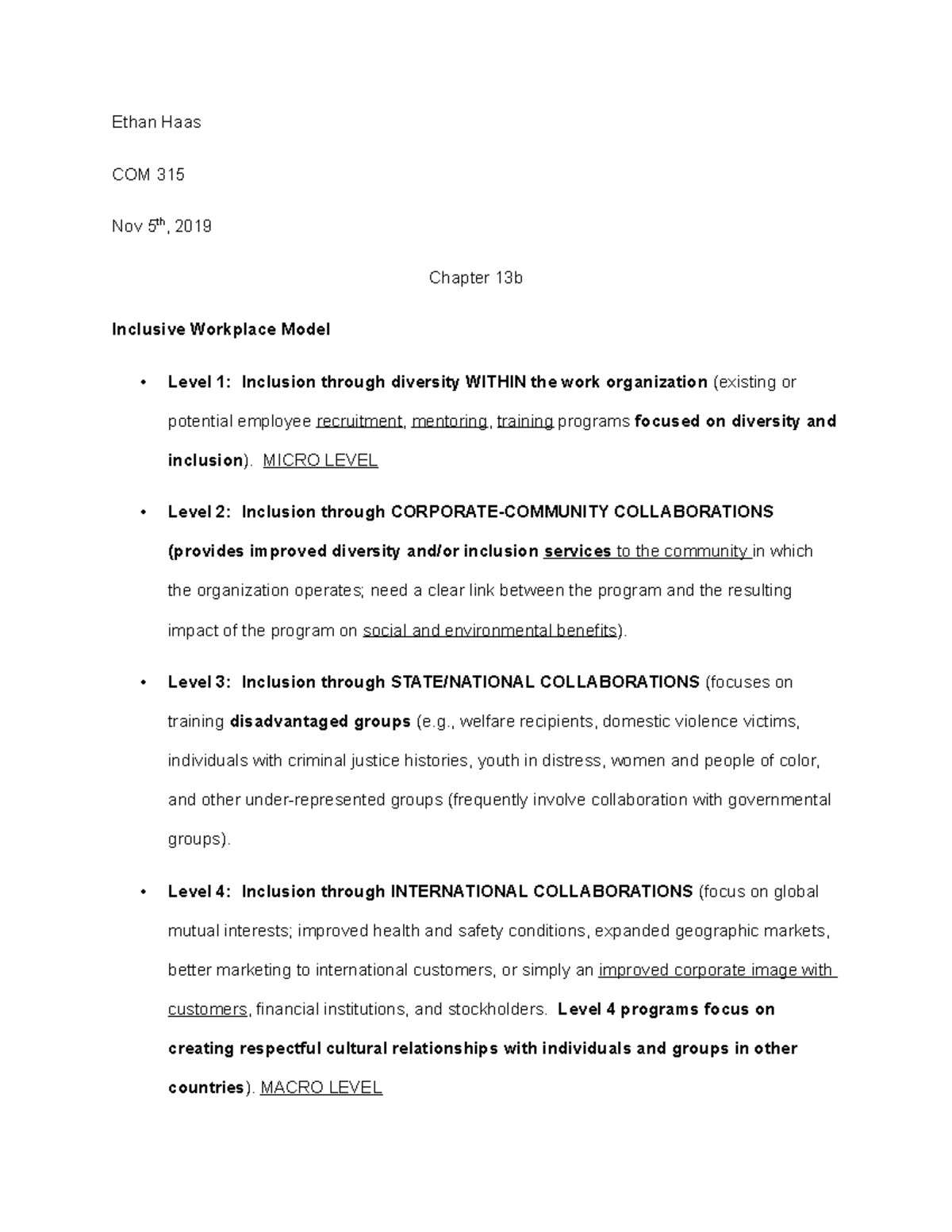 Chapter 13b Lecture Notes - Ethan Haas COM 315 Nov 5th, 2019 Chapter ...