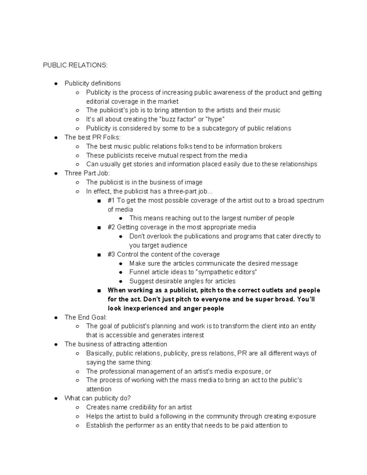 Public Relations in Music Notes - PUBLIC RELATIONS: Publicity ...