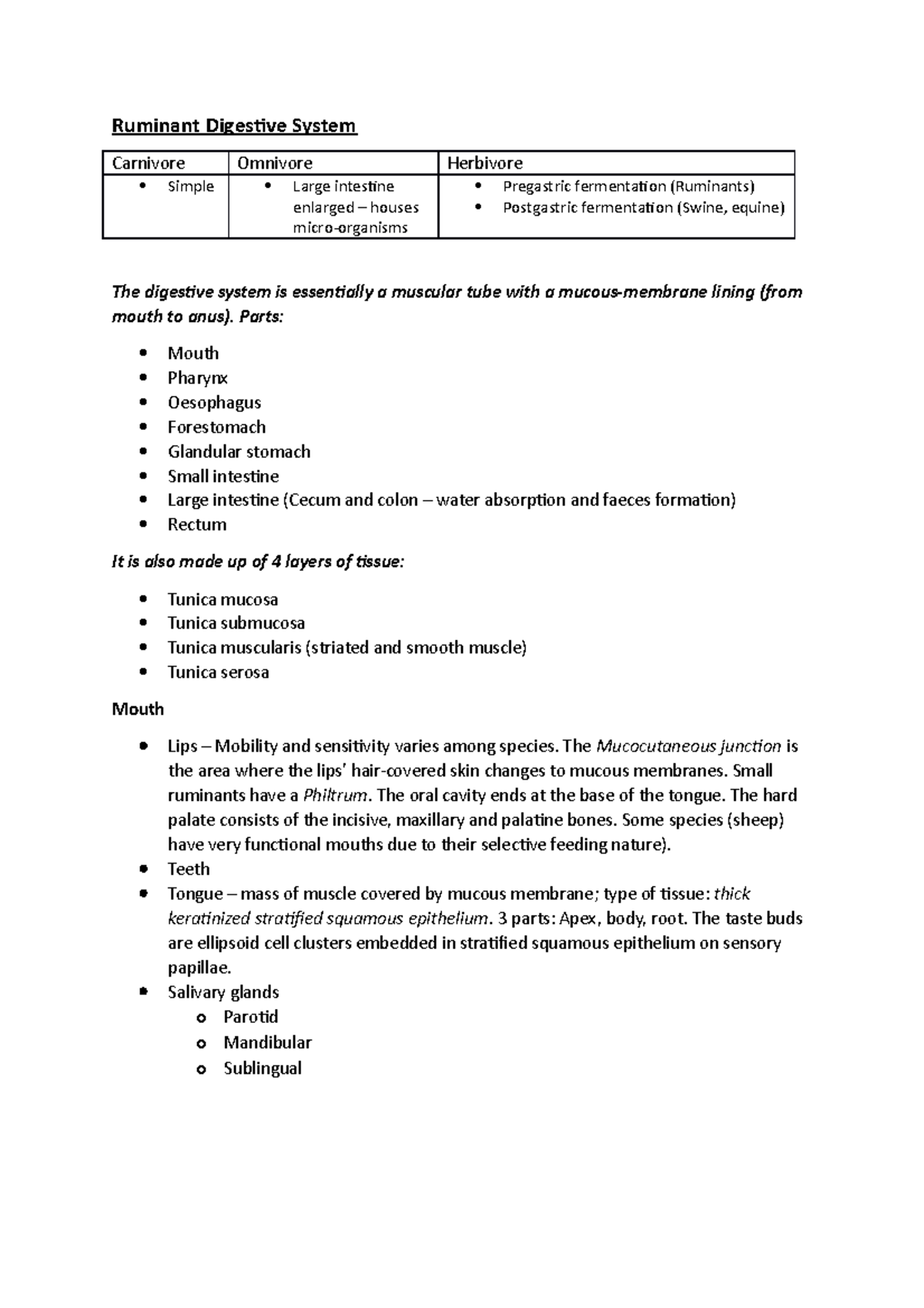 Notes - Runimant Digestive System - Ruminant Digestive System Carnivore ...