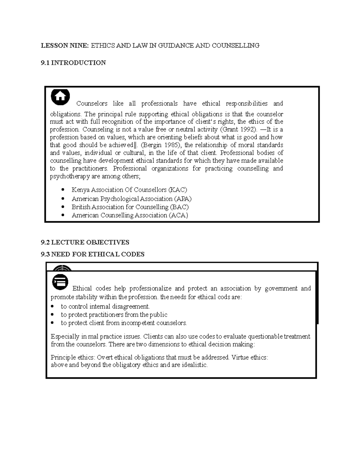 Lesson 9 - They are notes on the ethics and law of guidance and ...