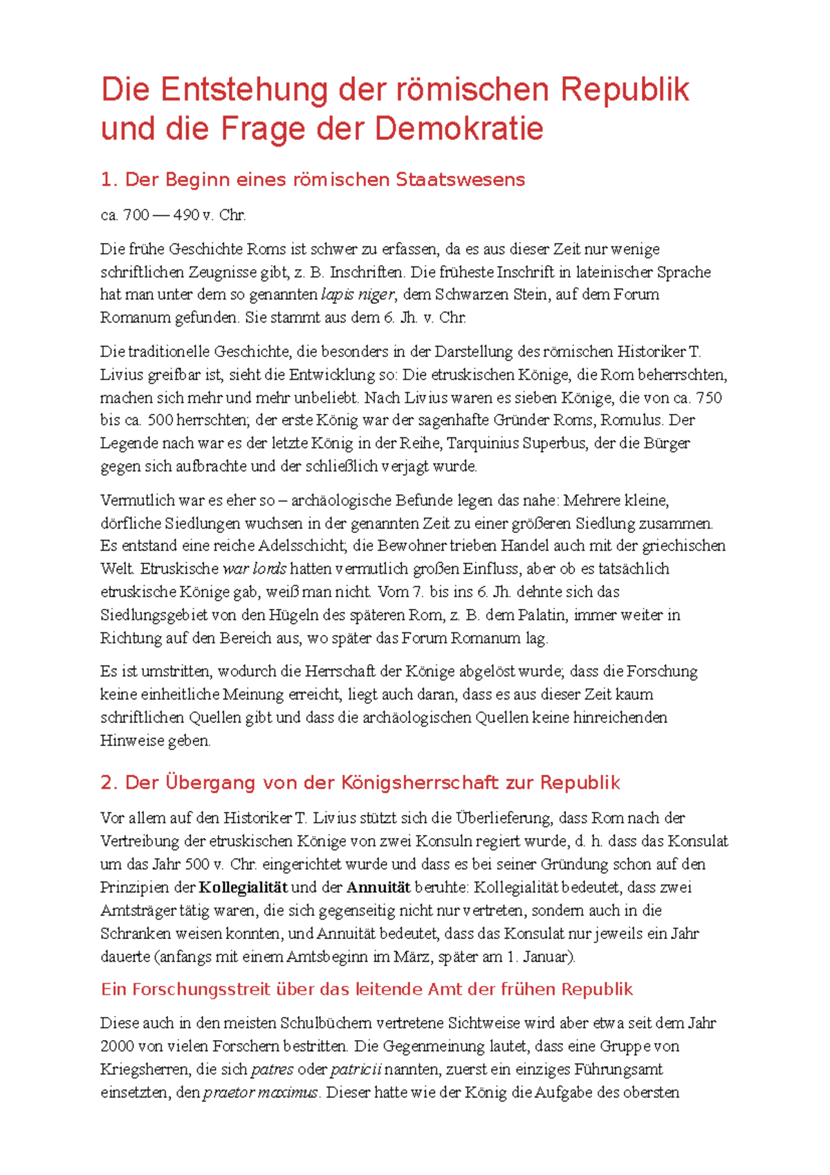 Entstehung Roms - Die Entstehung der römischen Republik und die Frage ...