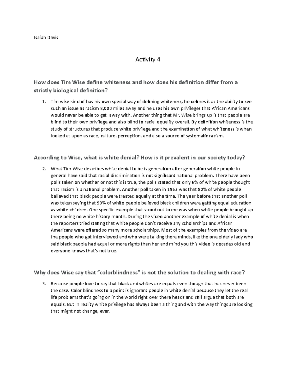 Activity 4 Sociology - Notes/answers - Isaiah Davis Activity 4 How does ...