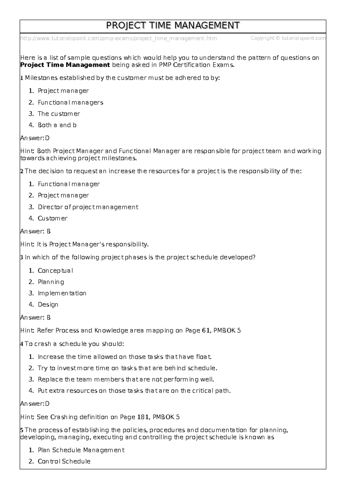 Project time management - tutorialspoint/pmp-exams/project_time ...