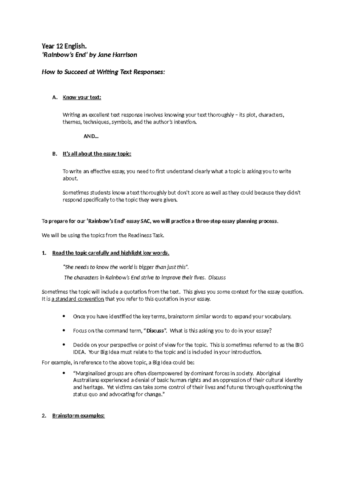 Rainbow's End - Deconstructing Text Response Topics - Year 12 English ...