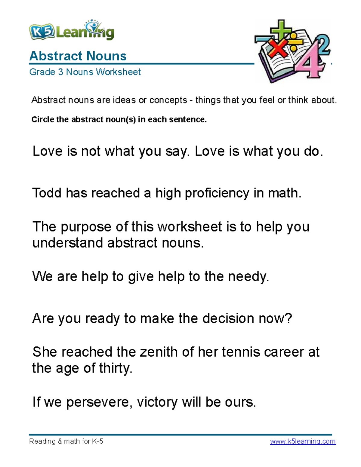 3rd grade circle abstract noun 3 - Abstract Nouns Grade 3 Nouns ...