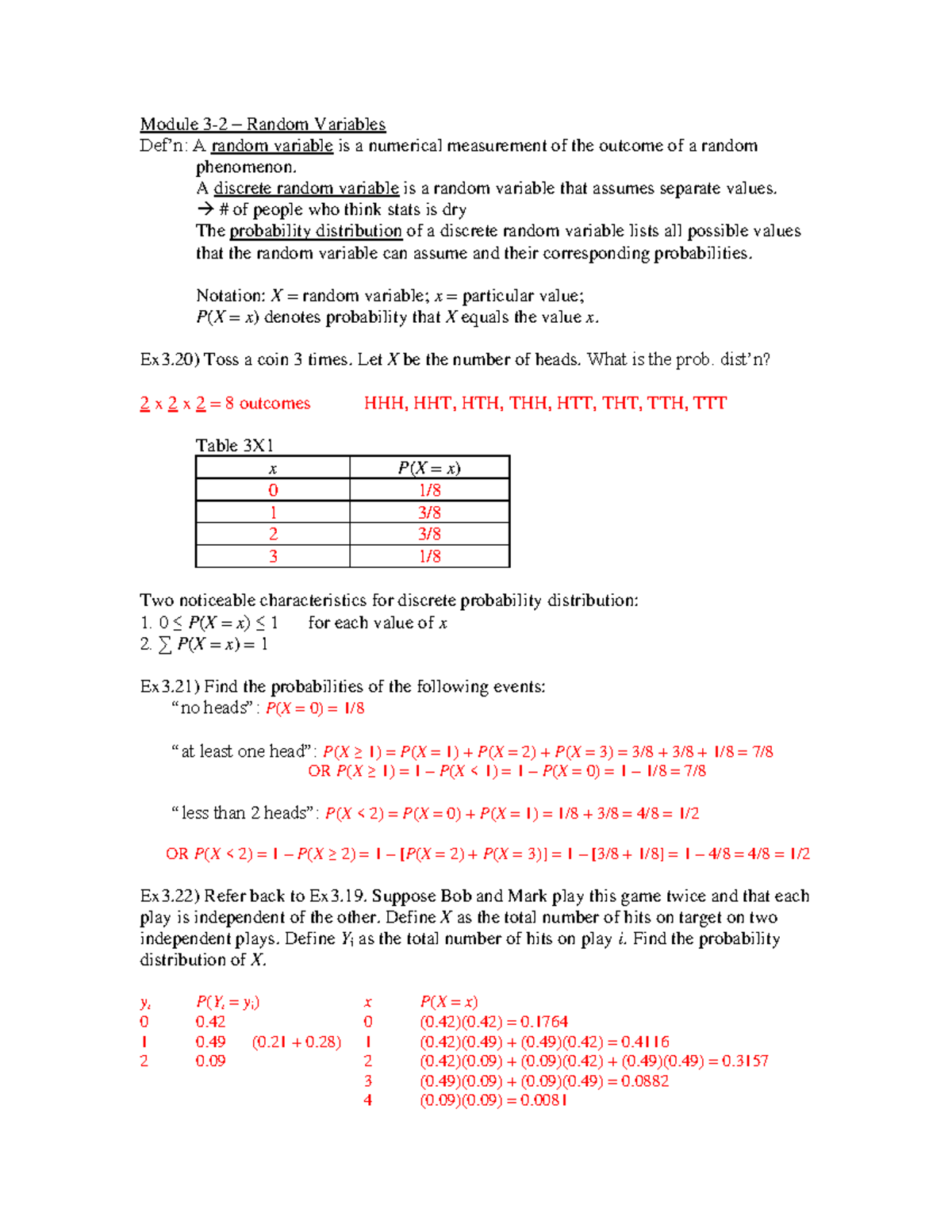 3-3 revision - Paul - Module 3-2 – Random Variables Def’n: A random ...