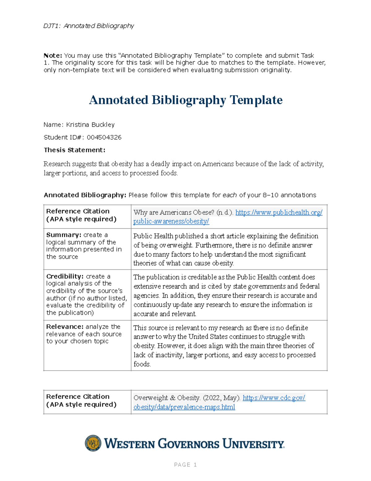 Annotated Bibliography Template - However, only non-template text will ...