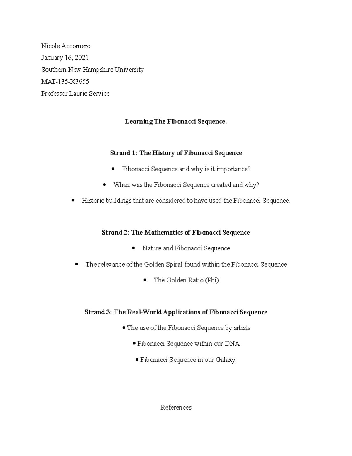 Final Paper Outline Math 135 - Nicole Accornero January 16, 2021 ...