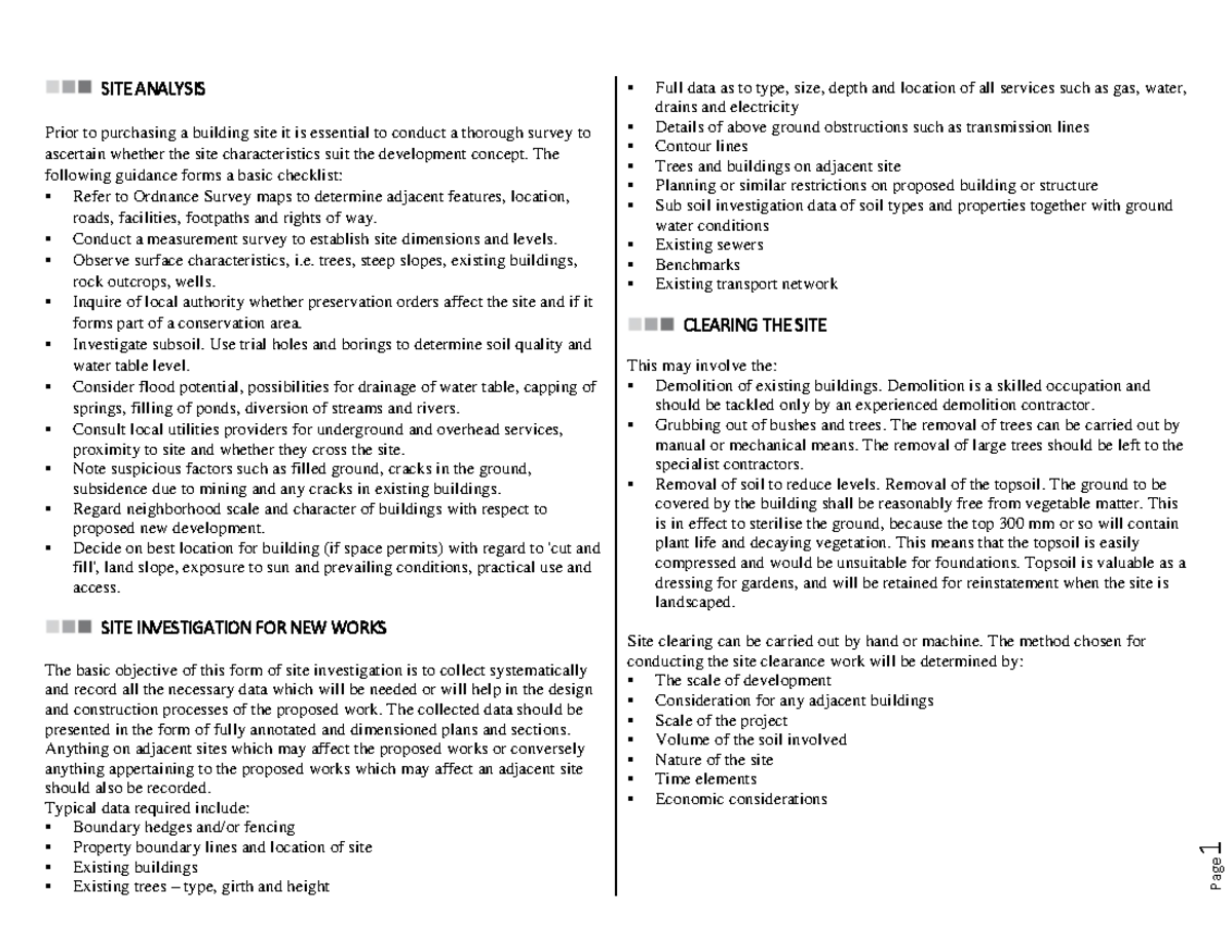 SITE Analysis - LECTURE NOTES WILL HELP YOU GET STARTED - Page 1 SITE ...