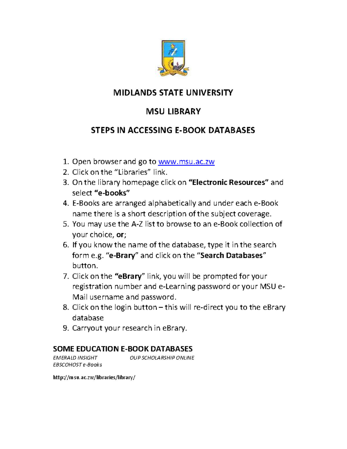 E-books - Lecture notes 1 - MIDLANDS STATE UNIVERSITY MSU LIBRARY STEPS ...