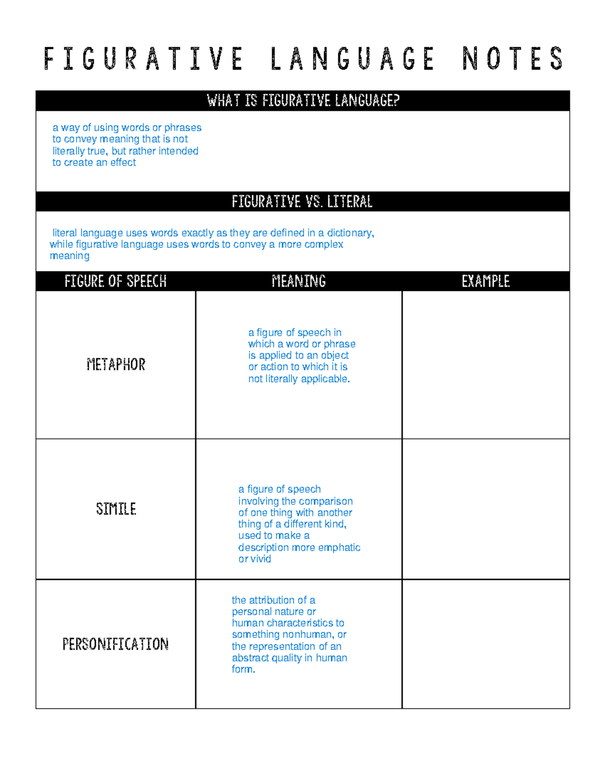 Figurative Language-Notes - What is figurative language? • Figurative ...