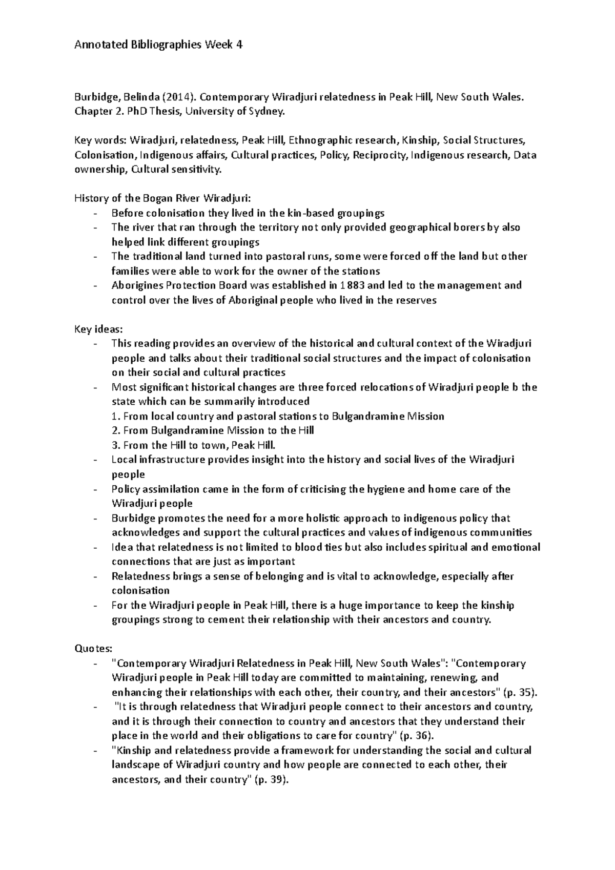 Annotated Bibliography Week 4 - Annotated Bibliographies Week 4 Burbidge, Belinda (2014). - Studocu